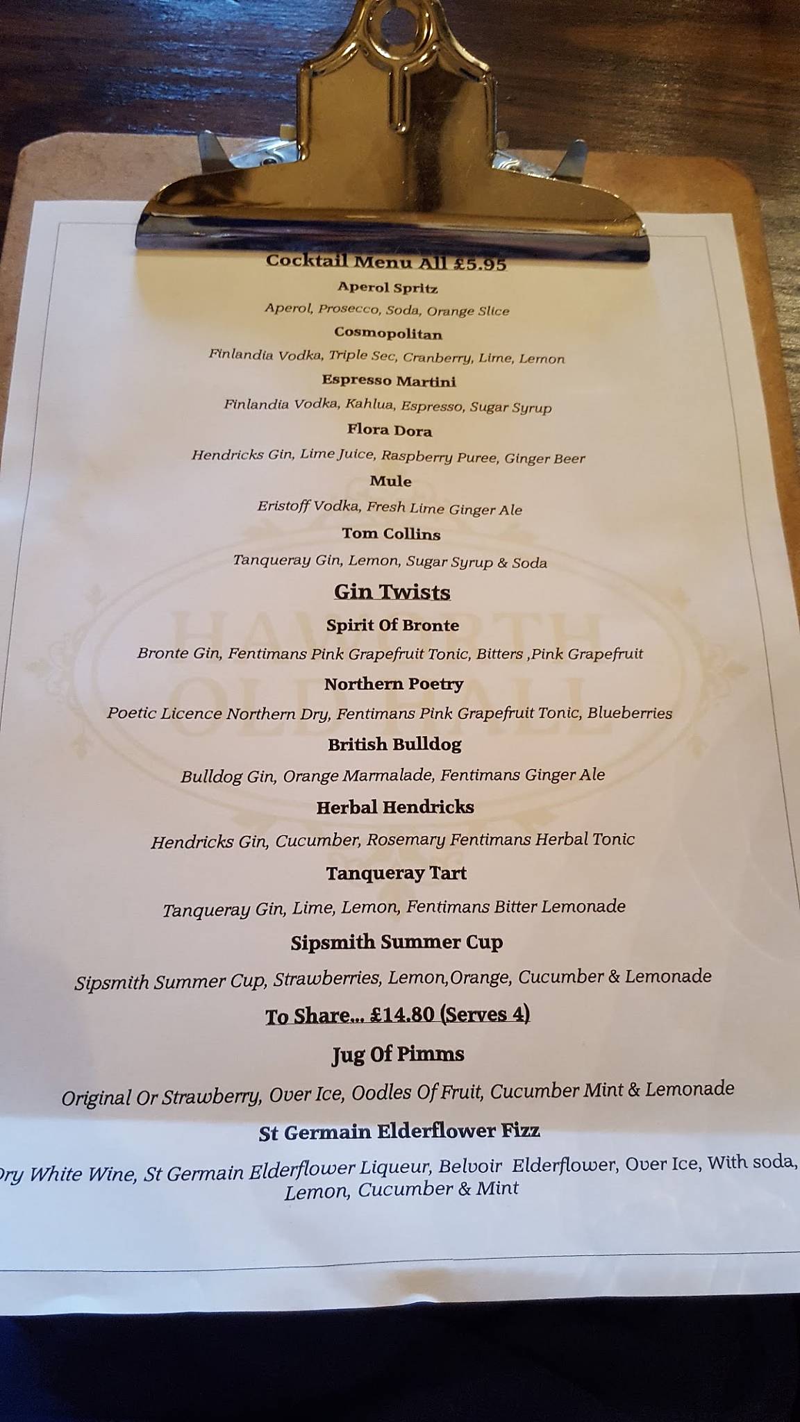 Menu at Haworth Old Hall pub & bar, Keighley, Sun St