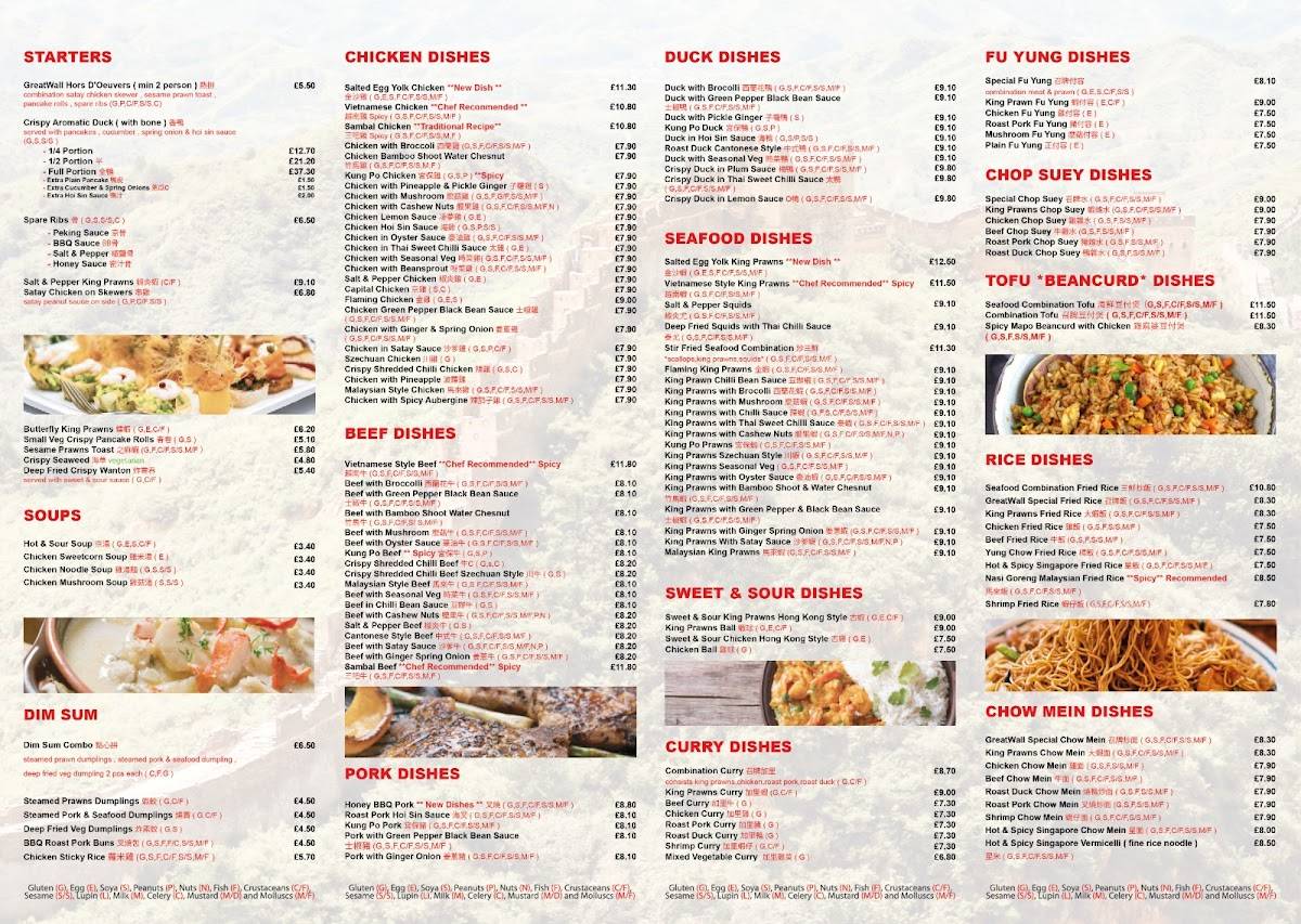 Menu at The Great Wall fast food, Heacham