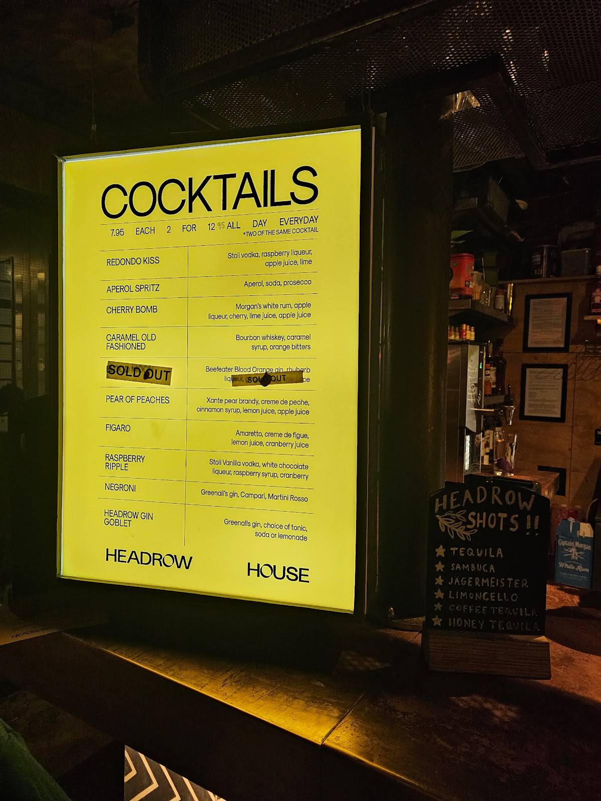 Menu at Headrow House pub & bar, Leeds