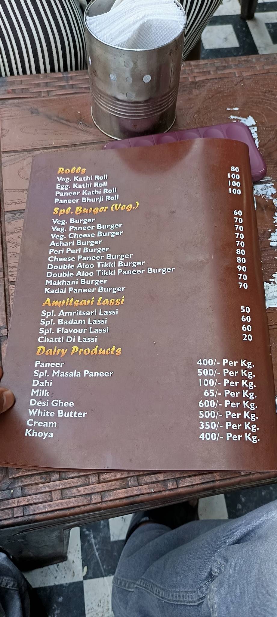 Menu at Heera Paneer Wala, Amritsar