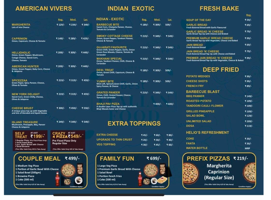 Menu at Helios Pizza, Surat