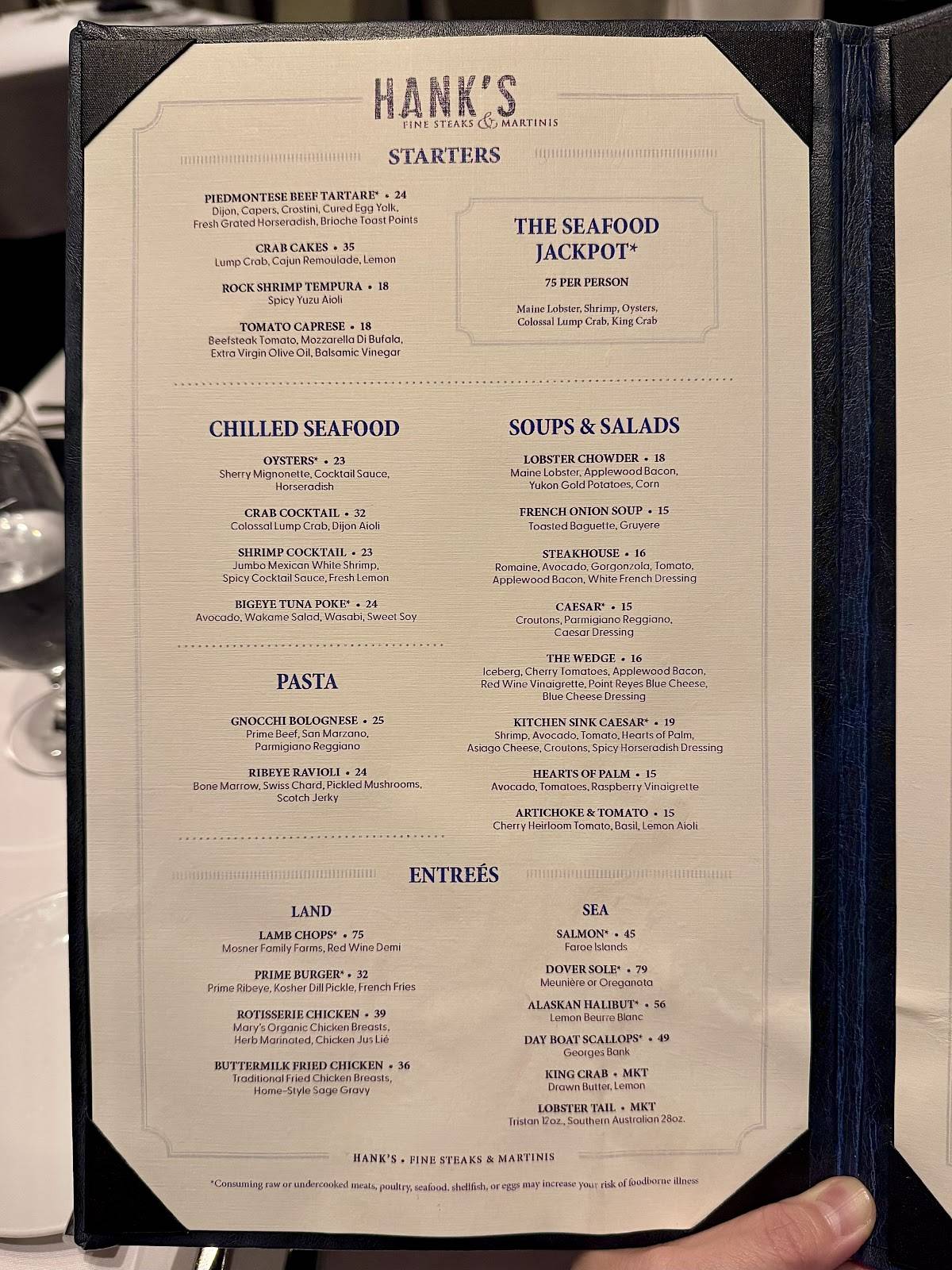 Menu at Hank's Fine Steaks & Martinis pub & bar, Henderson