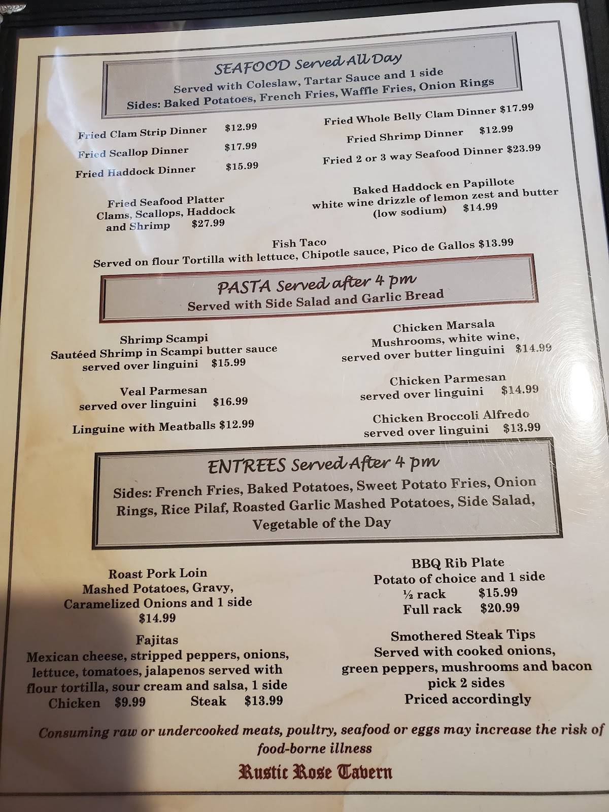 Menu at Rustic Rose Tavern pub & bar, Henniker, 316 Weare Rd