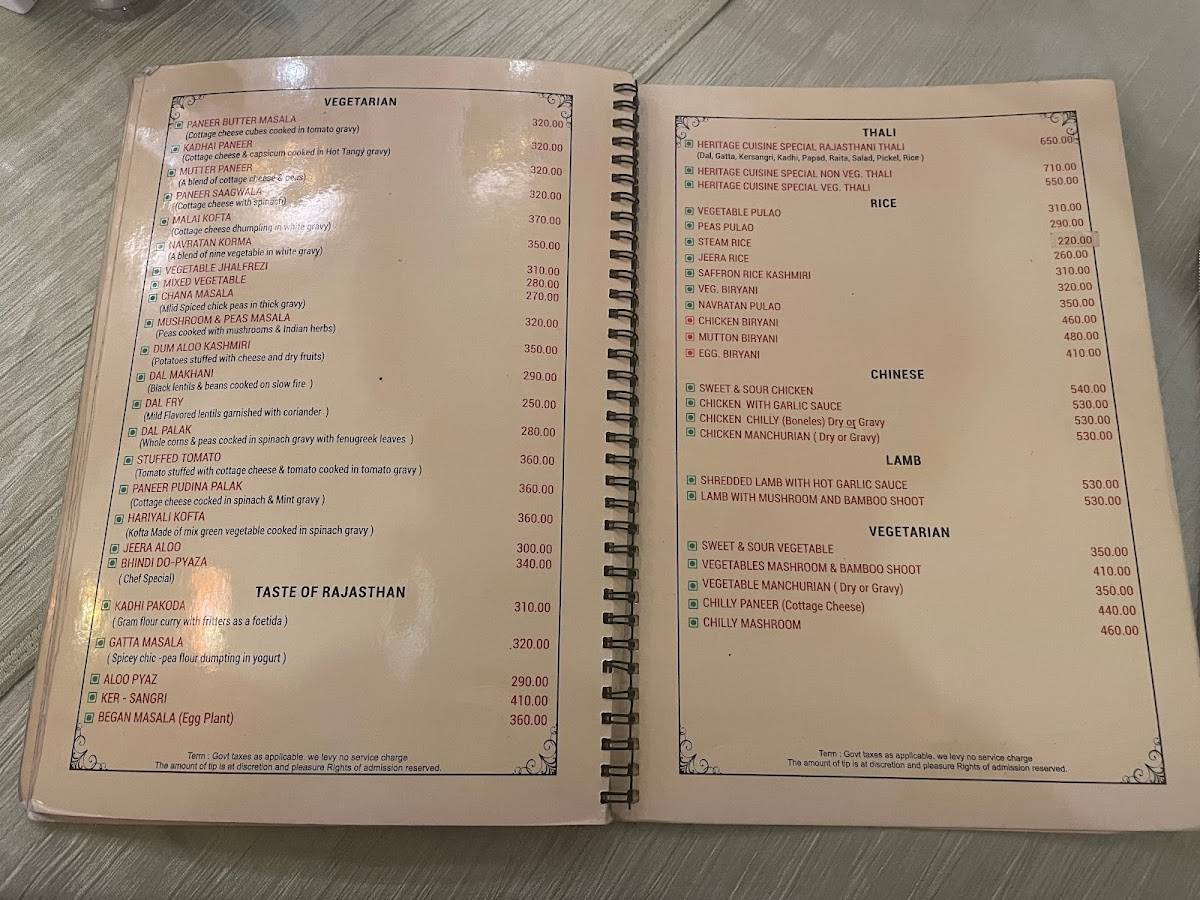 Menu at Heritage Cuisine, Jaipur, Plot no 2 East Govind Nagar Dussehra ...