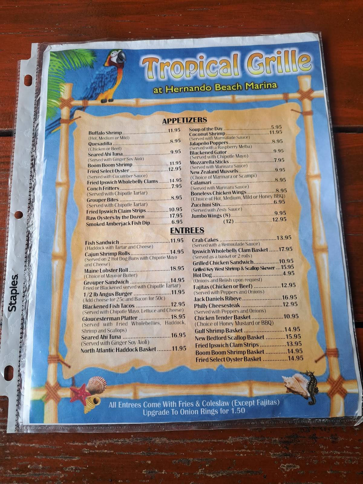 Menu at Hernando Beach Tropical Grille pub & bar, Hernando Beach
