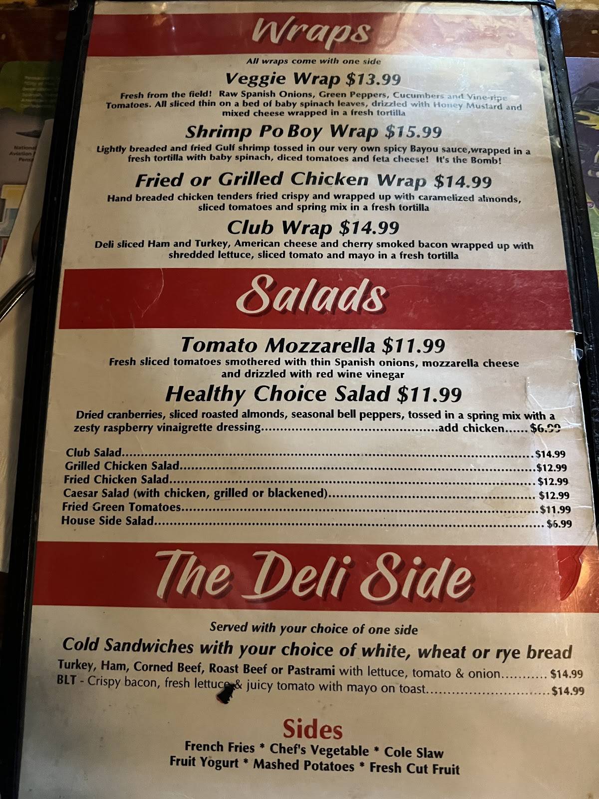 Menu at Red's Restaurant, Hernando
