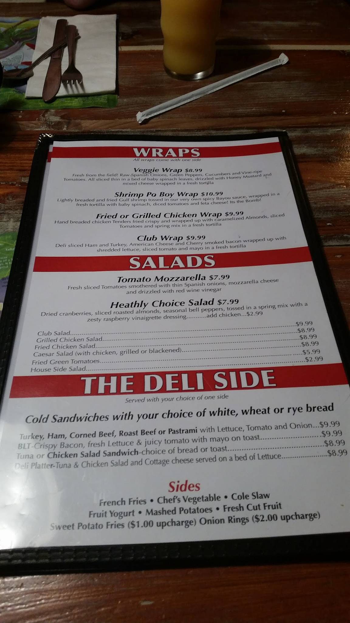 Menu at Red's Restaurant, Hernando