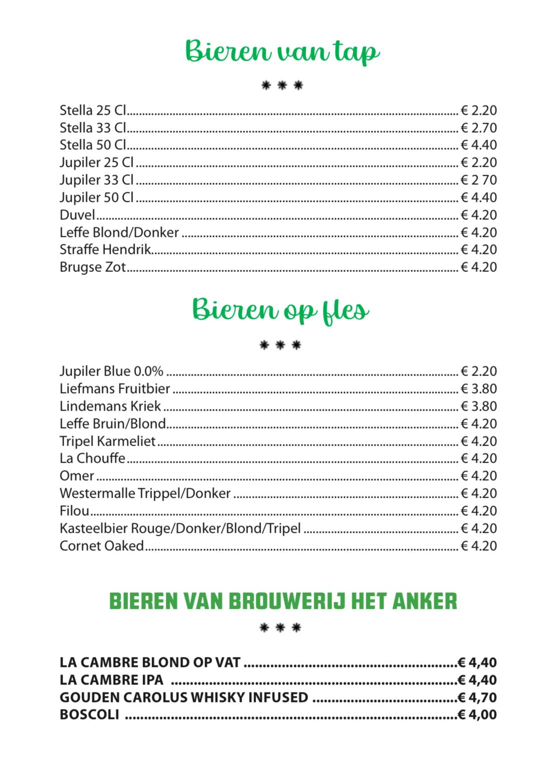 Menu at Het Dorpje, Lommel