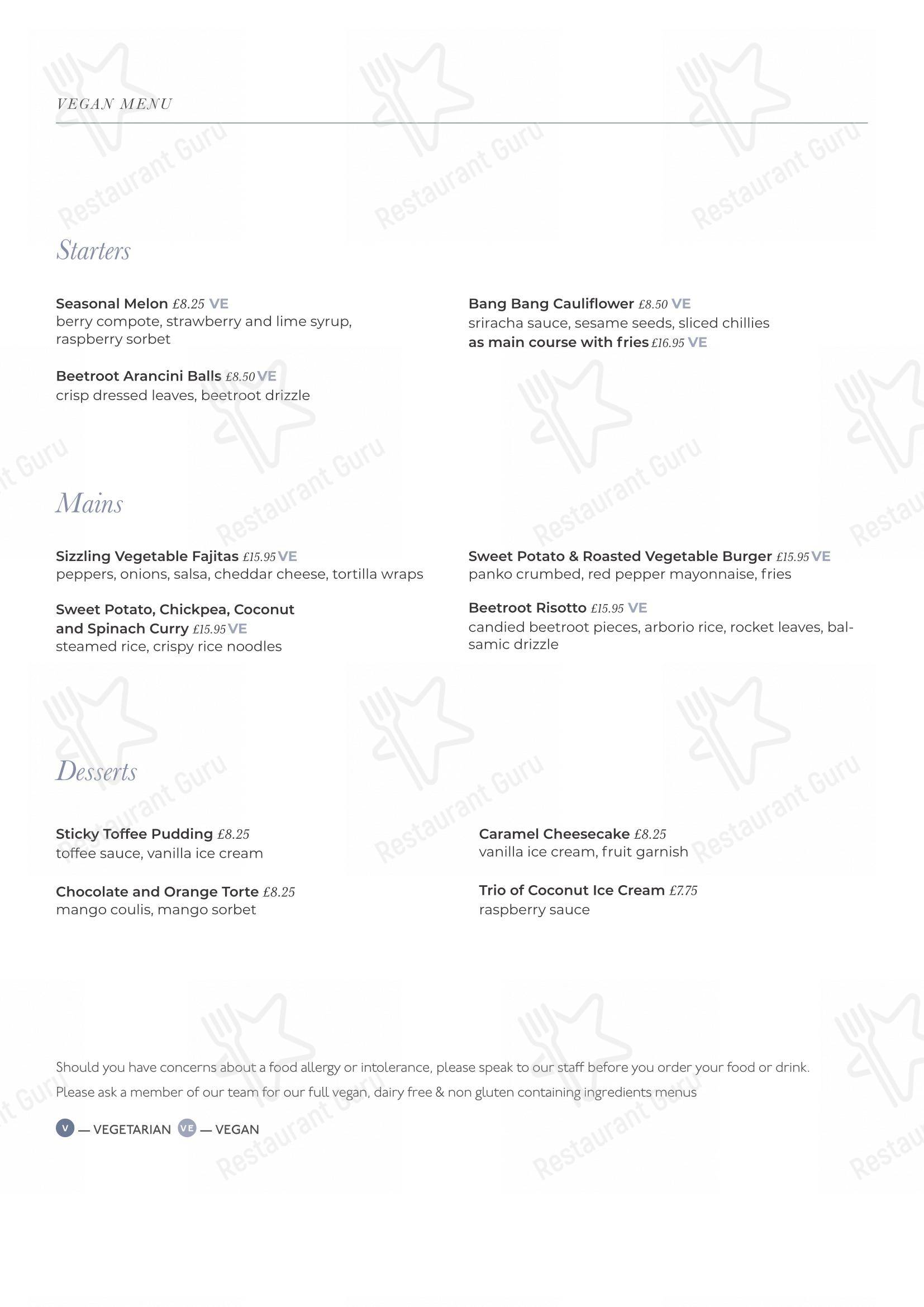 Menu at Hetland Hall Hotel pub & bar, England