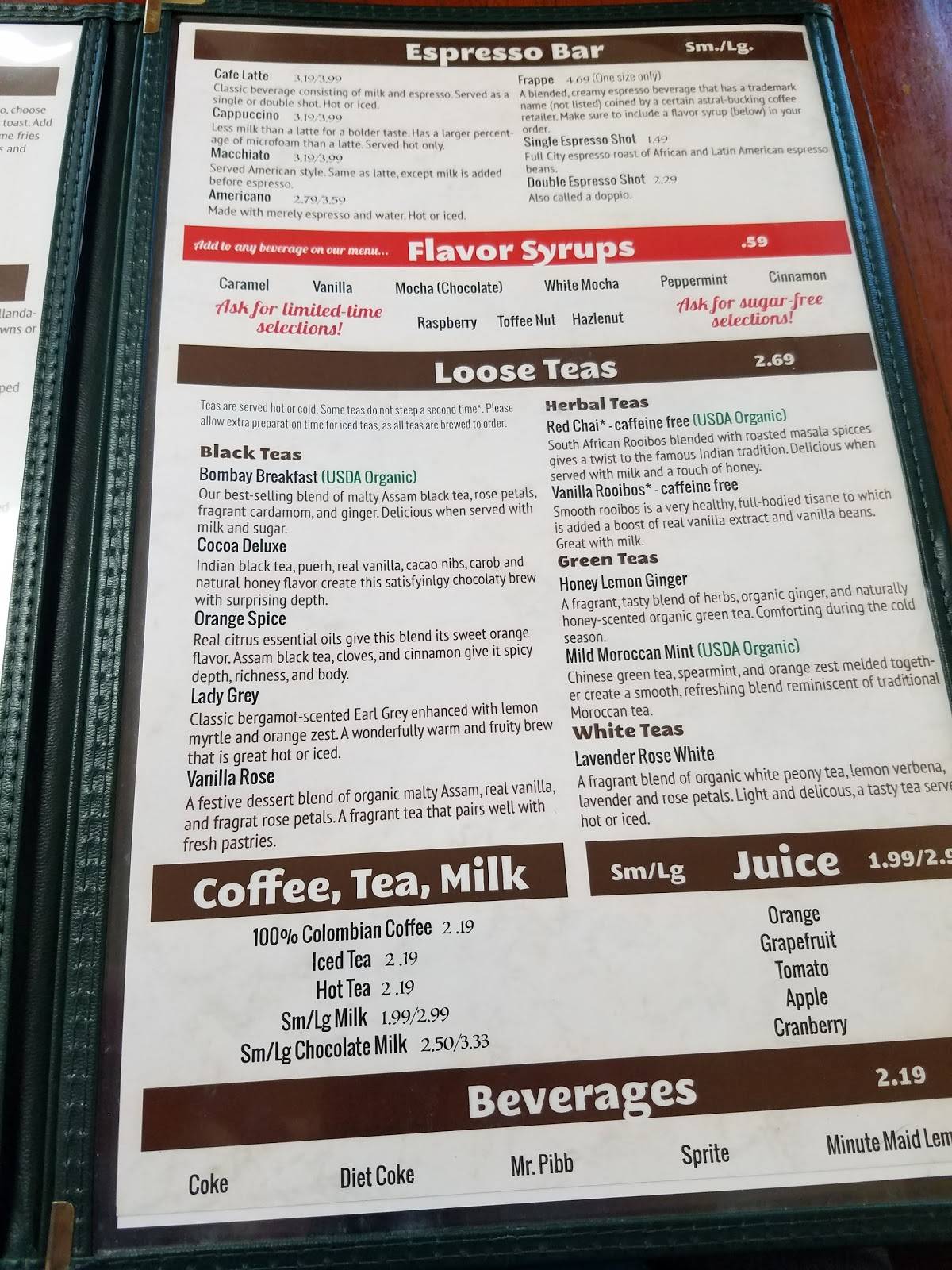 Menu at Hi Tulip Cafe, Flagler Beach