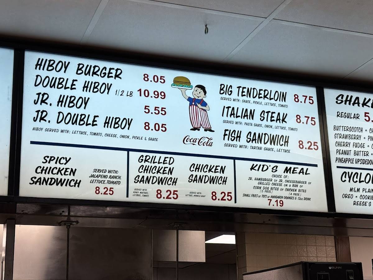 Menu at HiBoy Drive-In fast food, Independence, E Gudgell Rd