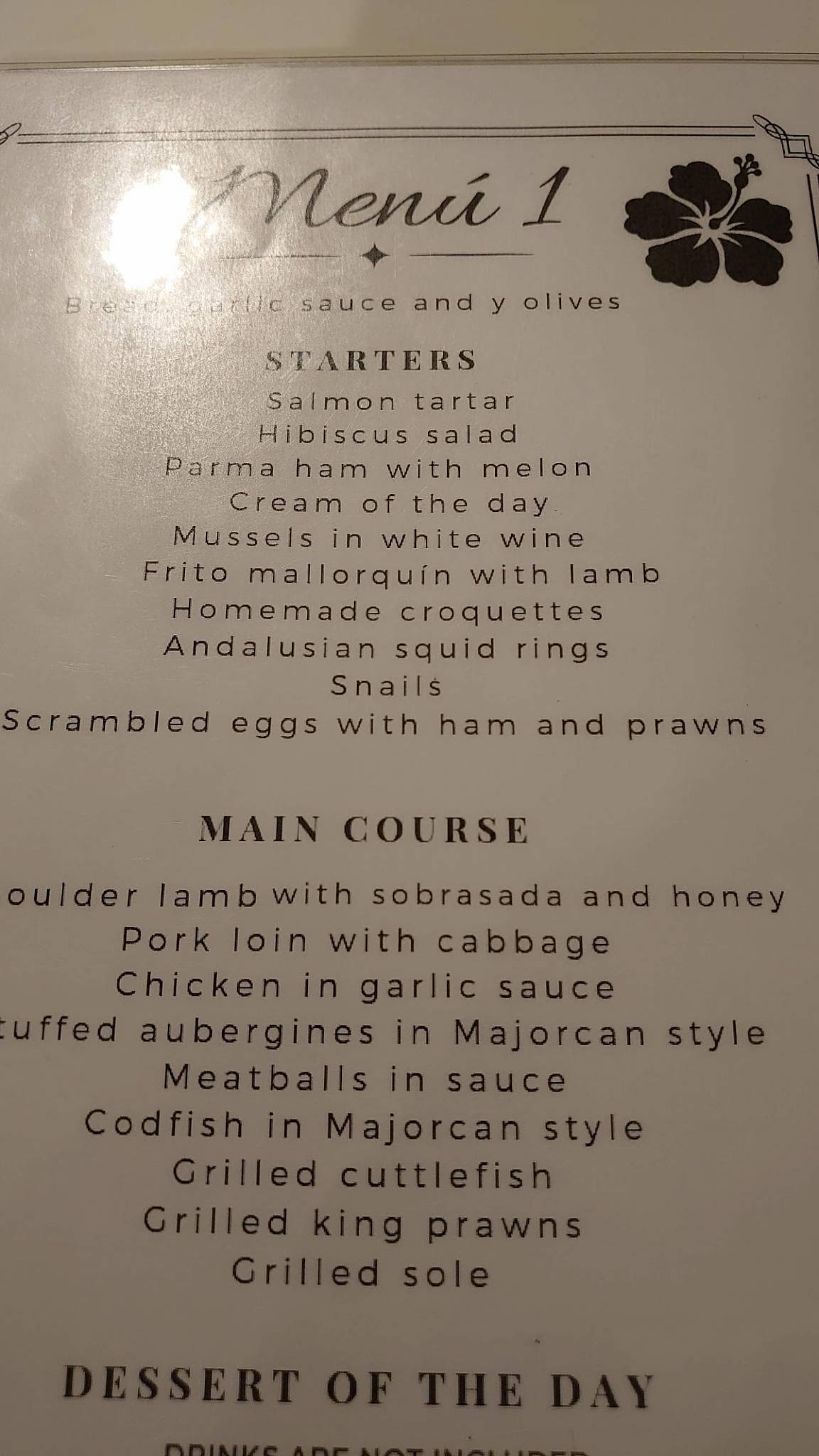 Menu at Hibiscus restaurant, Port de Pollença