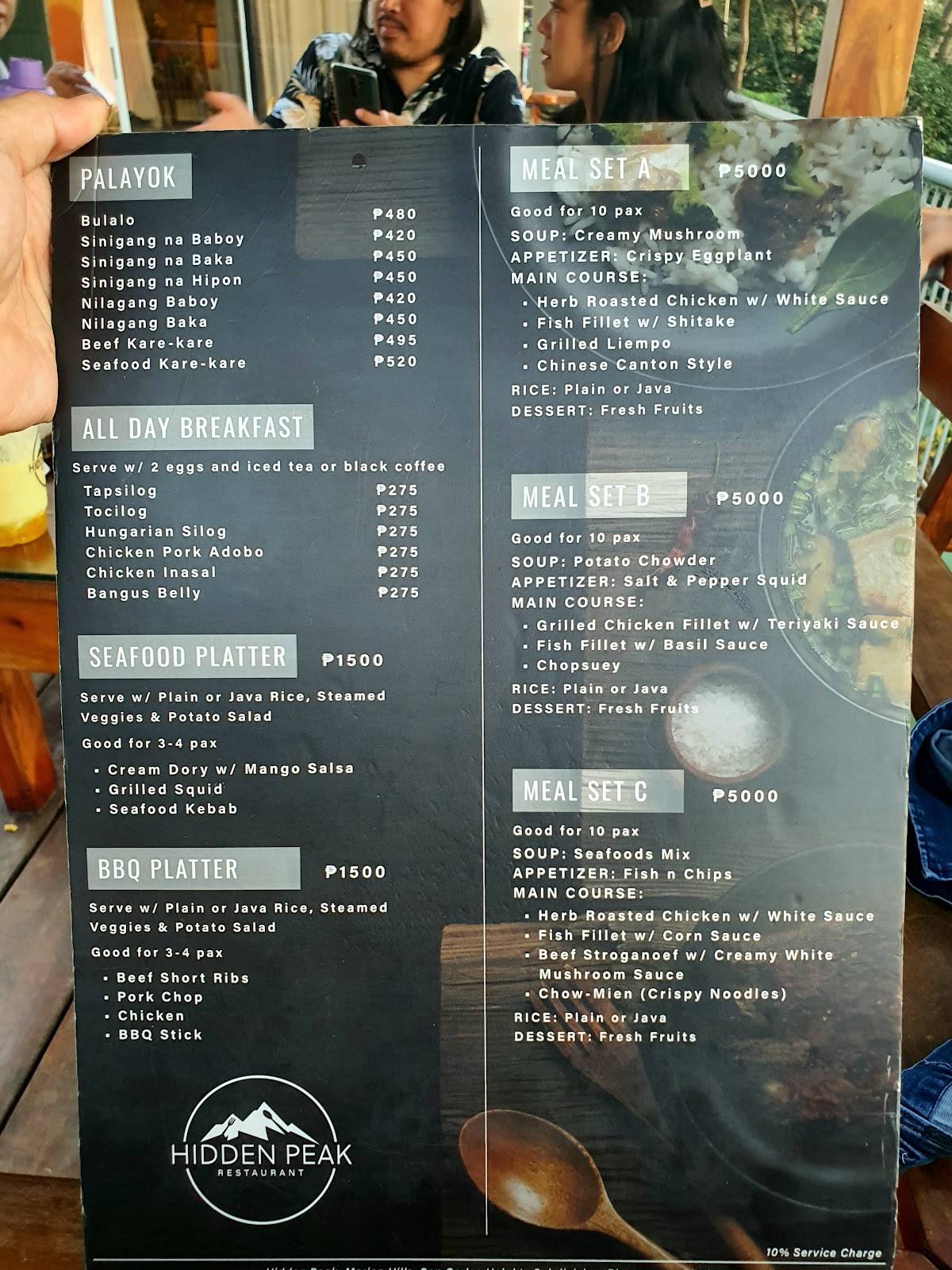 Menu at Hidden Peak Restaurant, Binangonan