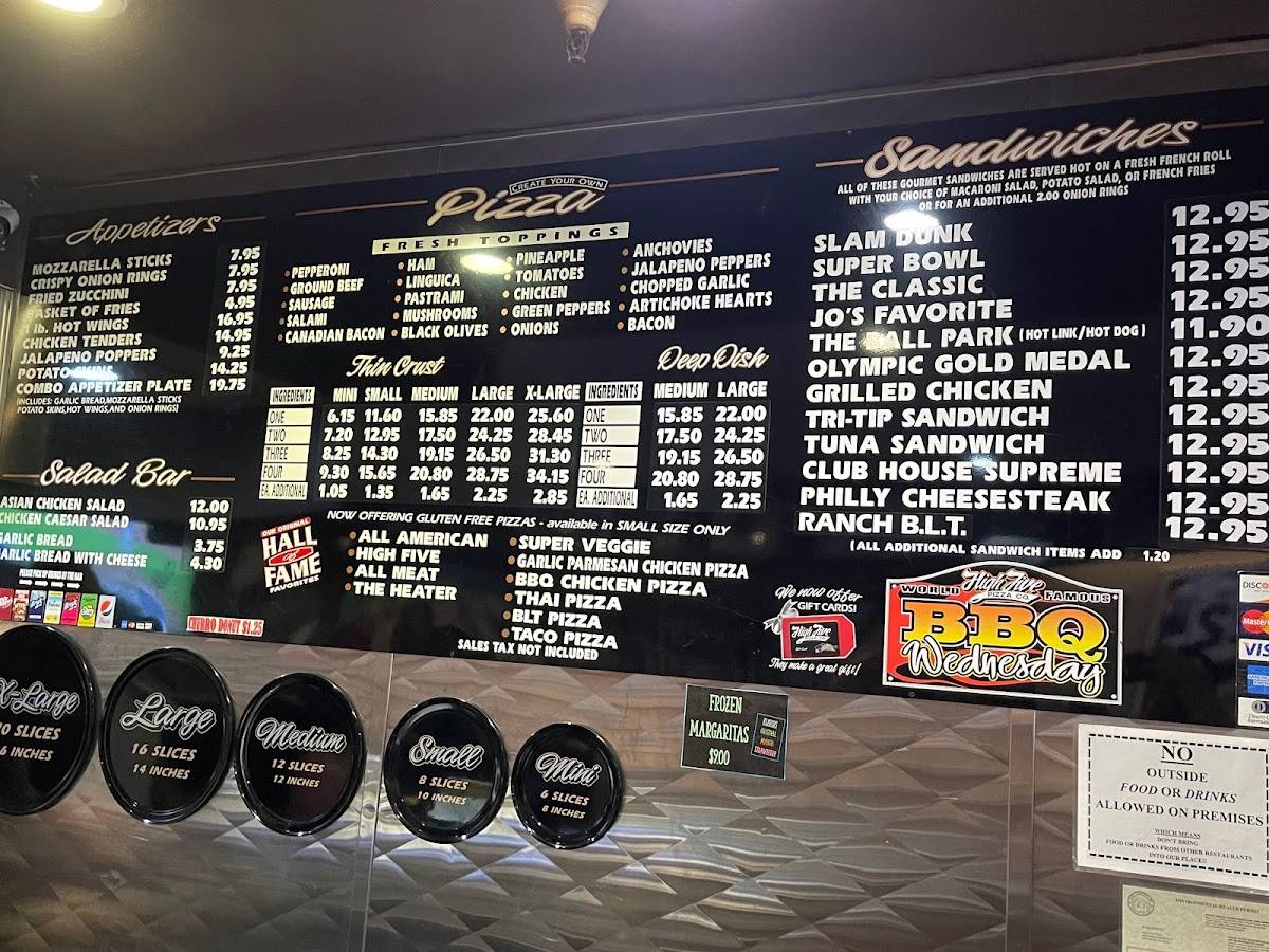 Menu at High Five Pizza BBQ, San Jose, 171 Branham Ln