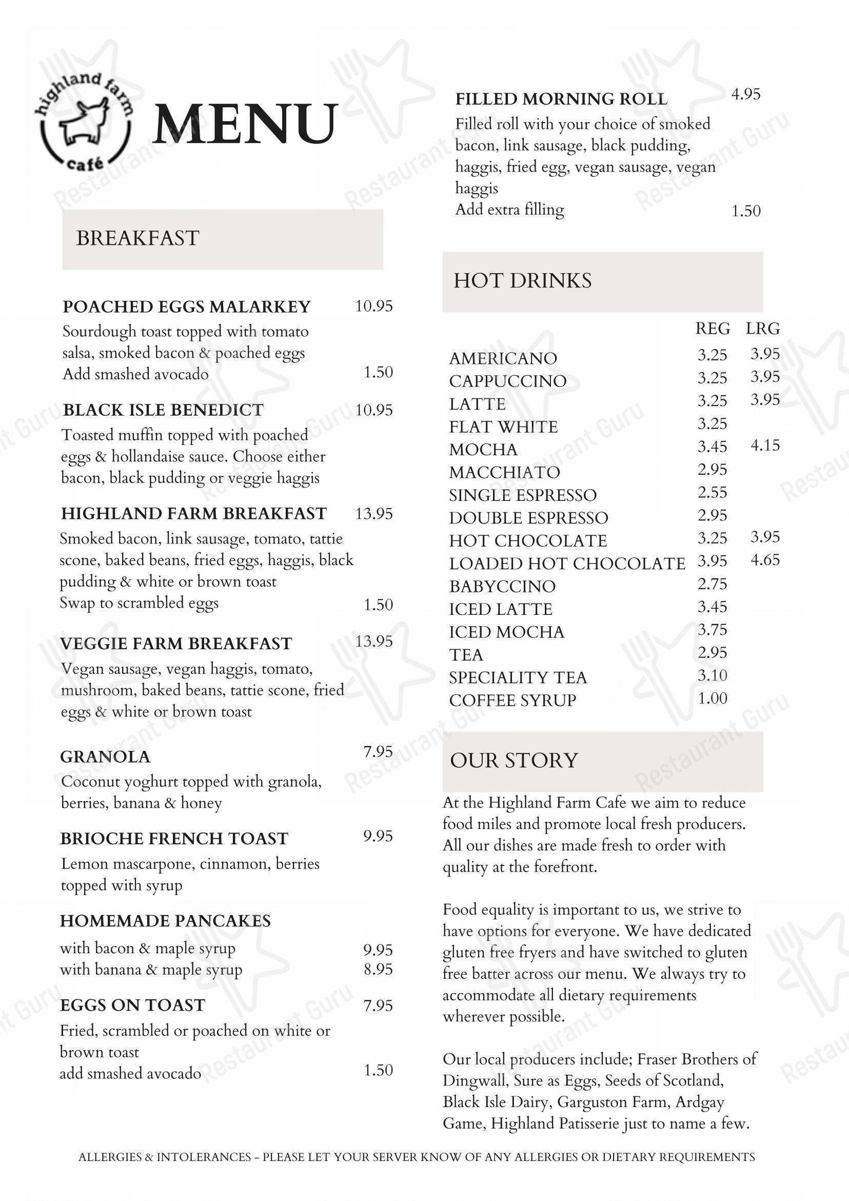 Menu at Highland Farm Cafe, Dingwall