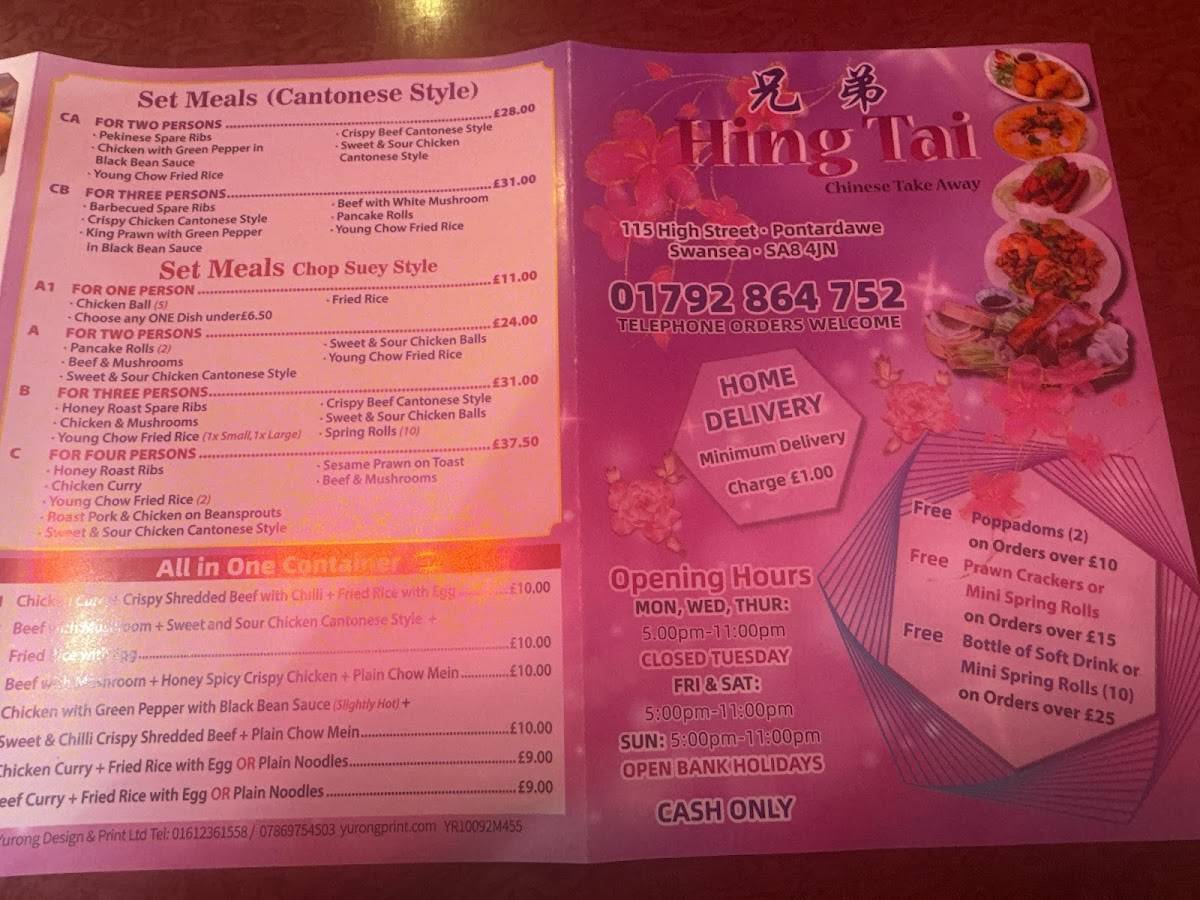 Menu at Hing Tai fast food, Pontardawe