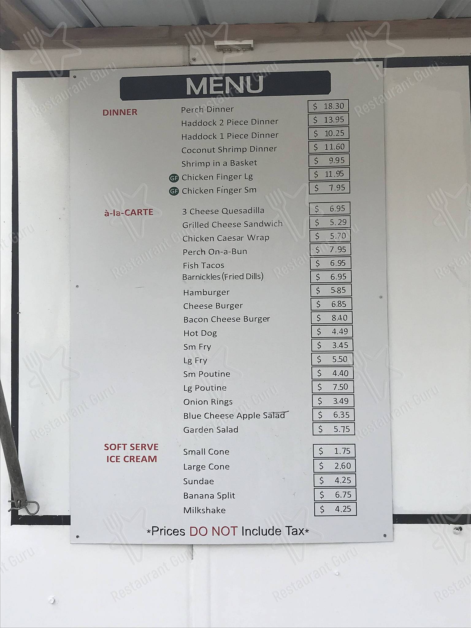 Menu at Hippo's @ Mohawk Marina pub & bar, Lowbanks
