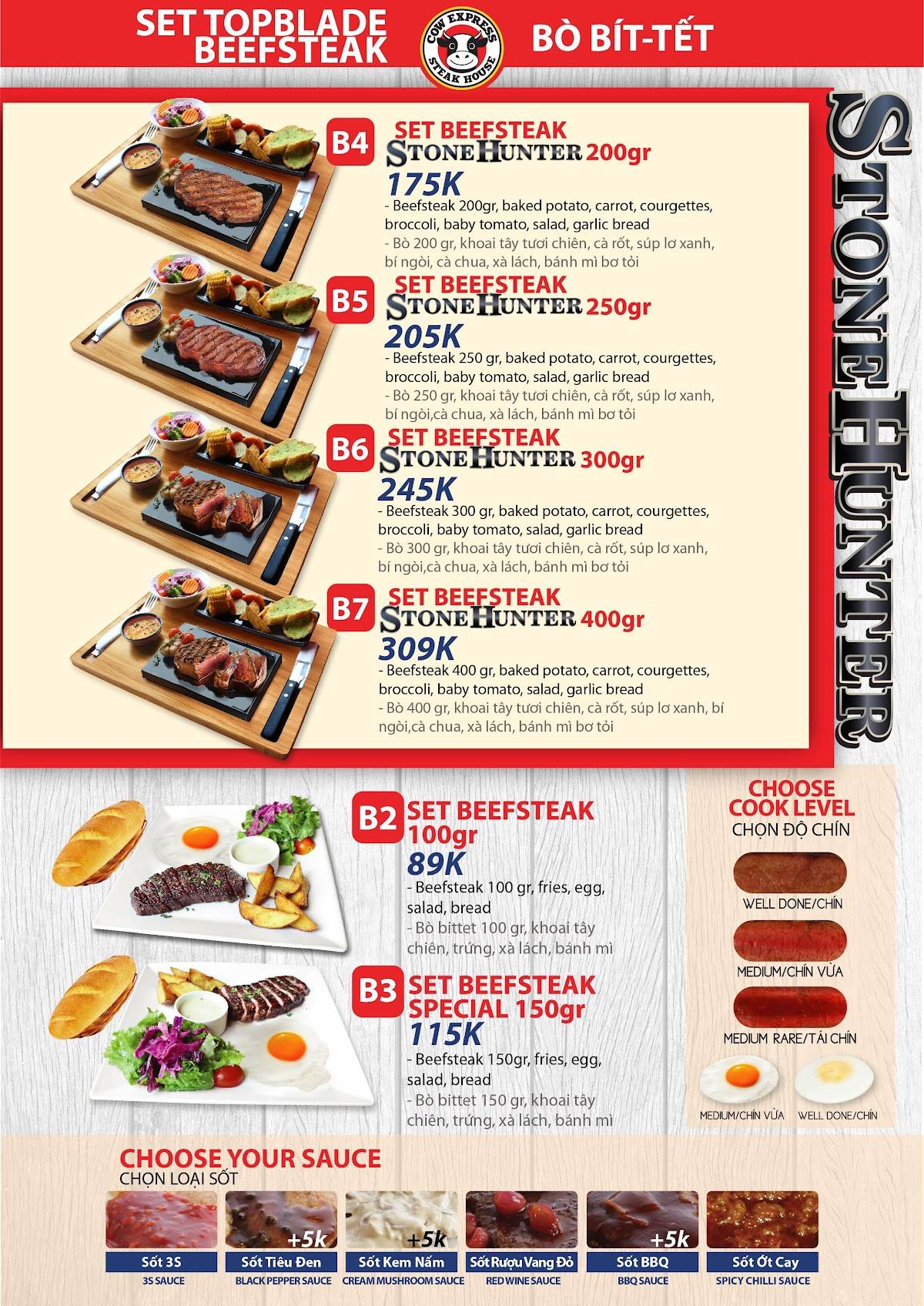 Menu at Cow Express steakhouse, Ho Chi Minh City, 457 Đ. Sư Vạn Hạnh