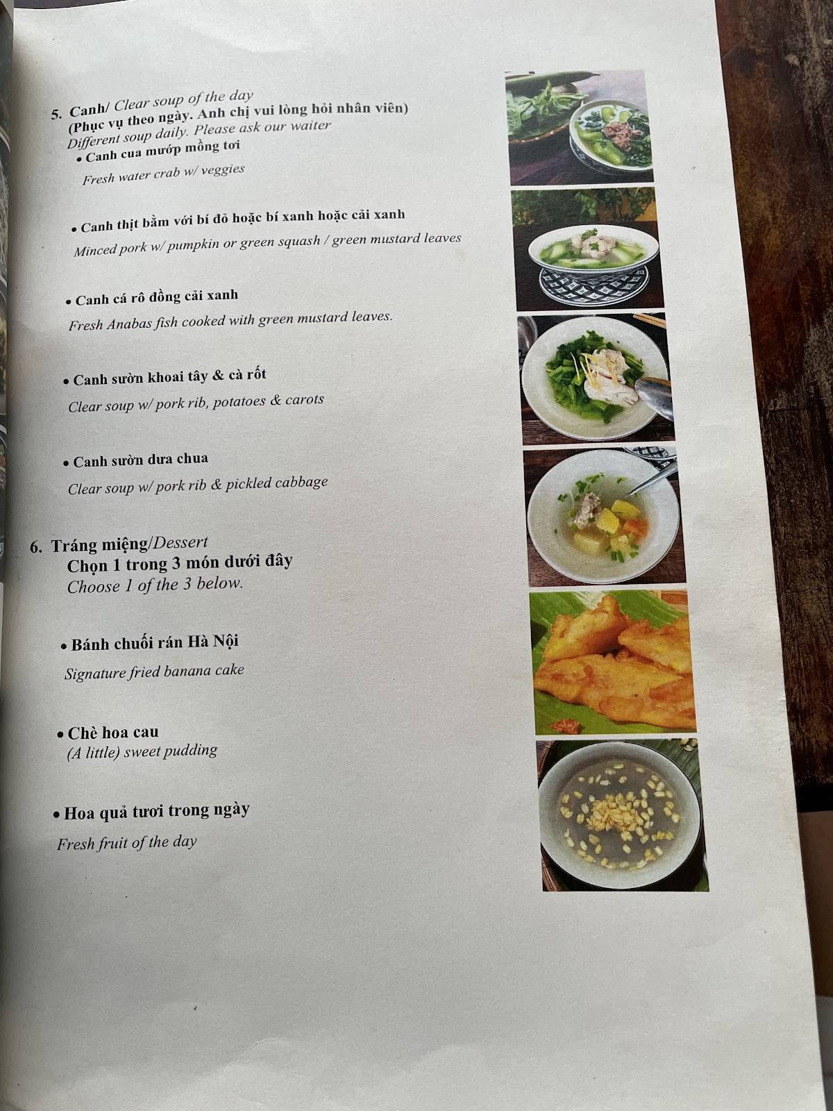 Menu at My Hanoi Kitchen restaurant, Ho Chi Minh City