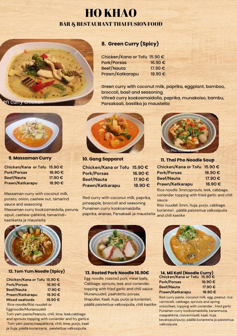 Menu at Ho Khao - Thai & Fusion Food restaurant, Helsinki