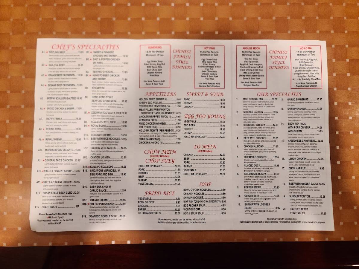 Menu at Ho Lo Ma restaurant, Albuquerque