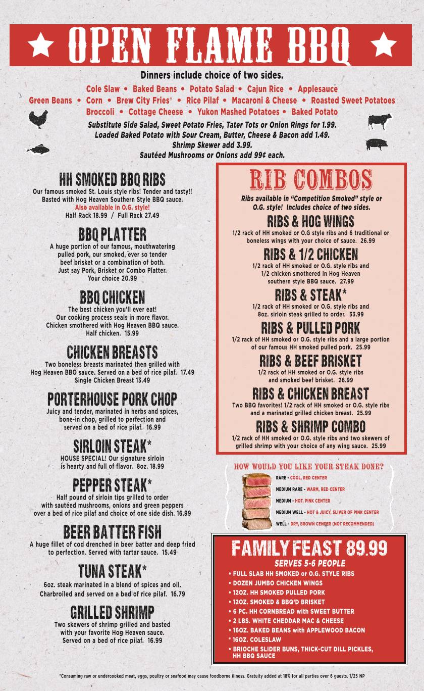 Menu at Hog Heaven pub & bar, New Philadelphia