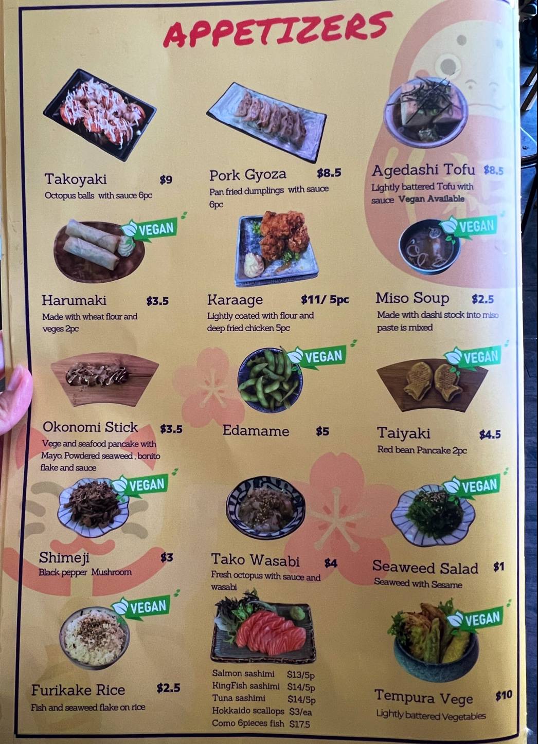 Menu at Hokkaiya Japanese Restaurant, Hamilton