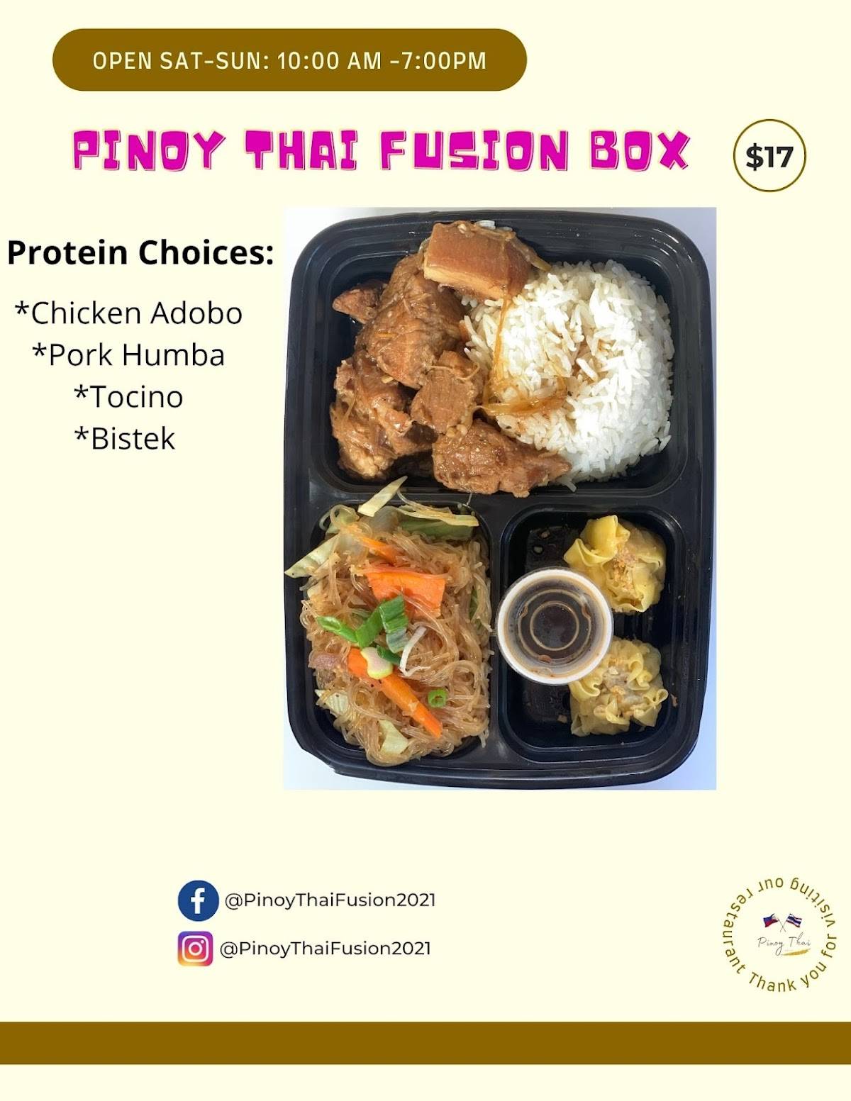 Menu at Pinoy Thai Fusion restaurant, Hollywood