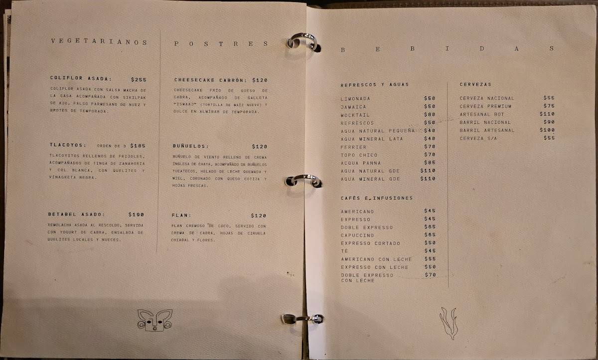 Carta del restaurante Holoch, Merida