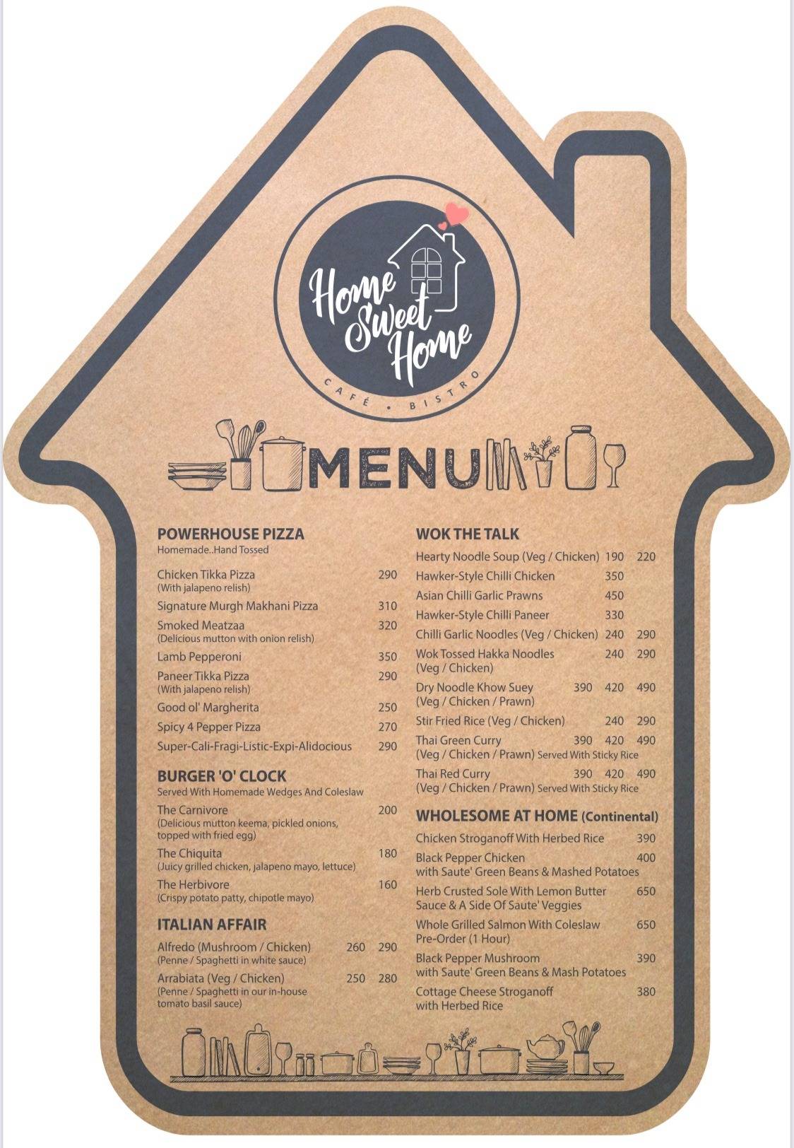 Menu at Home Sweet Home, Lucknow
