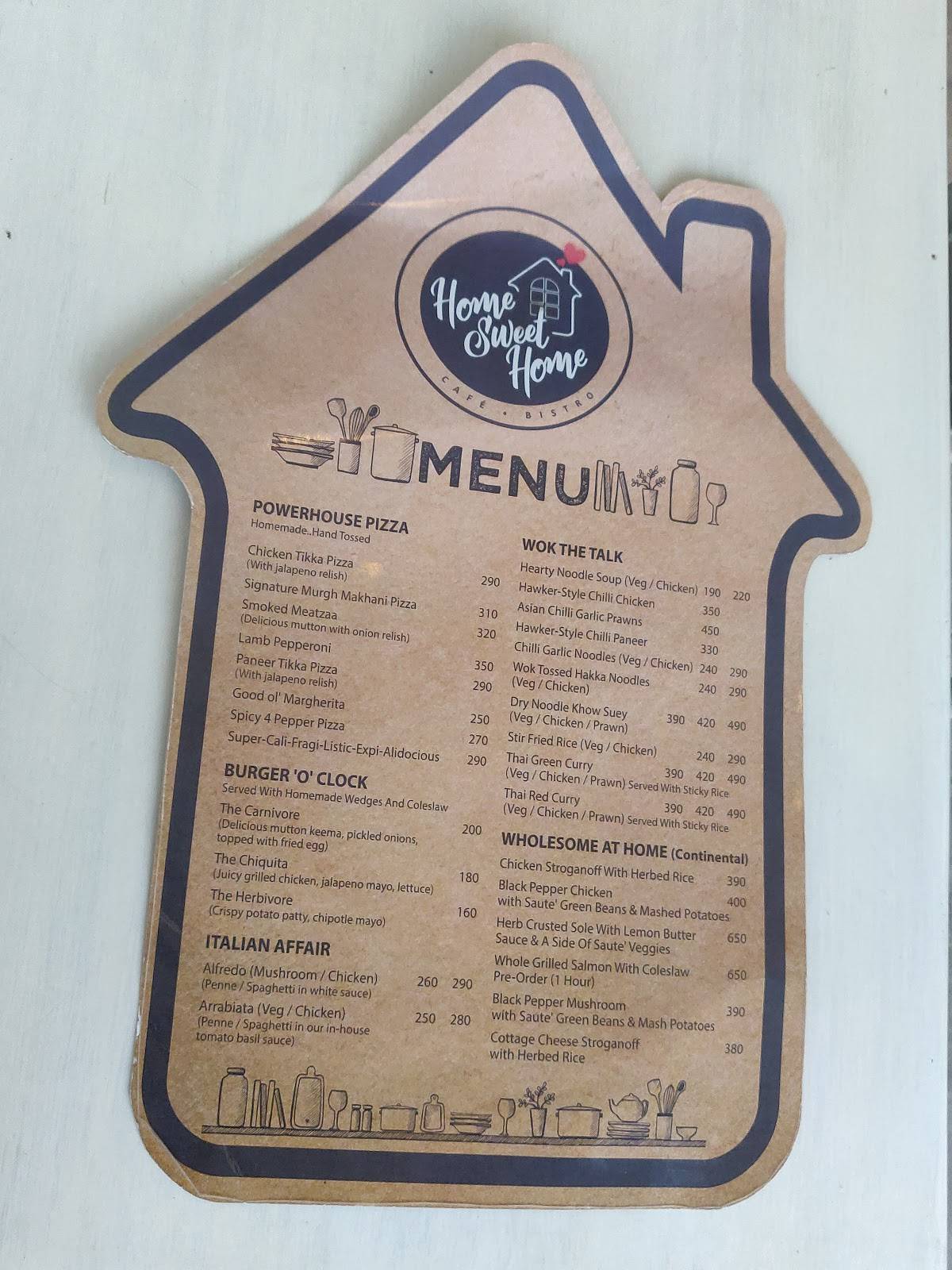 Menu at Home Sweet Home, Lucknow
