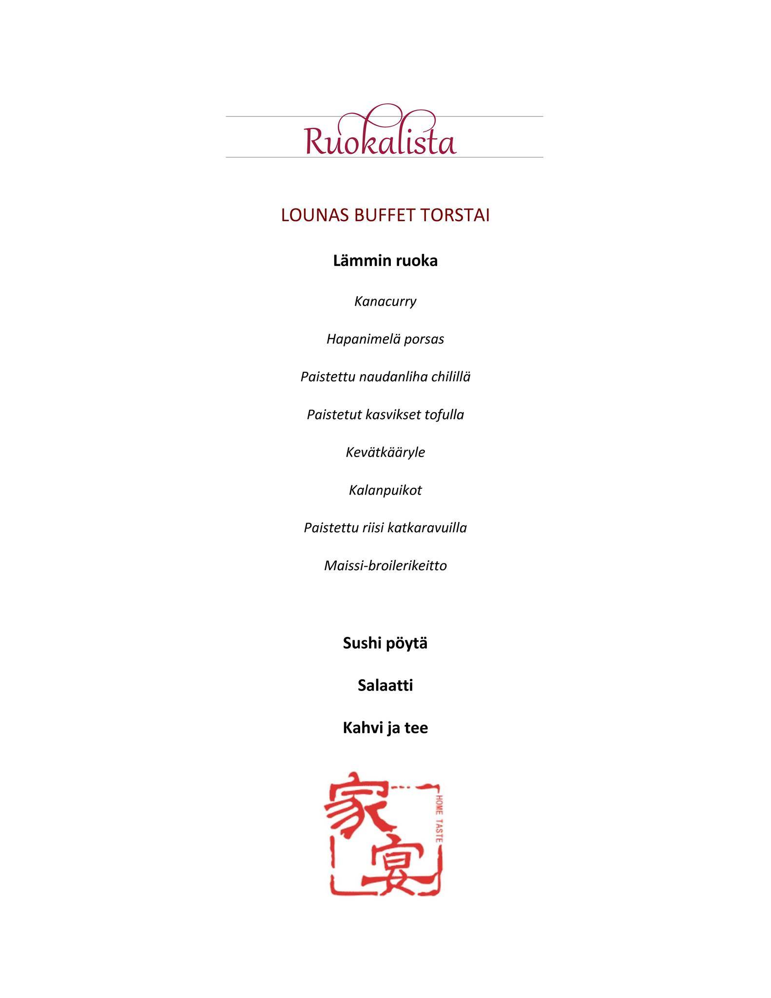 Menu at Home Taste restaurant, Helsinki