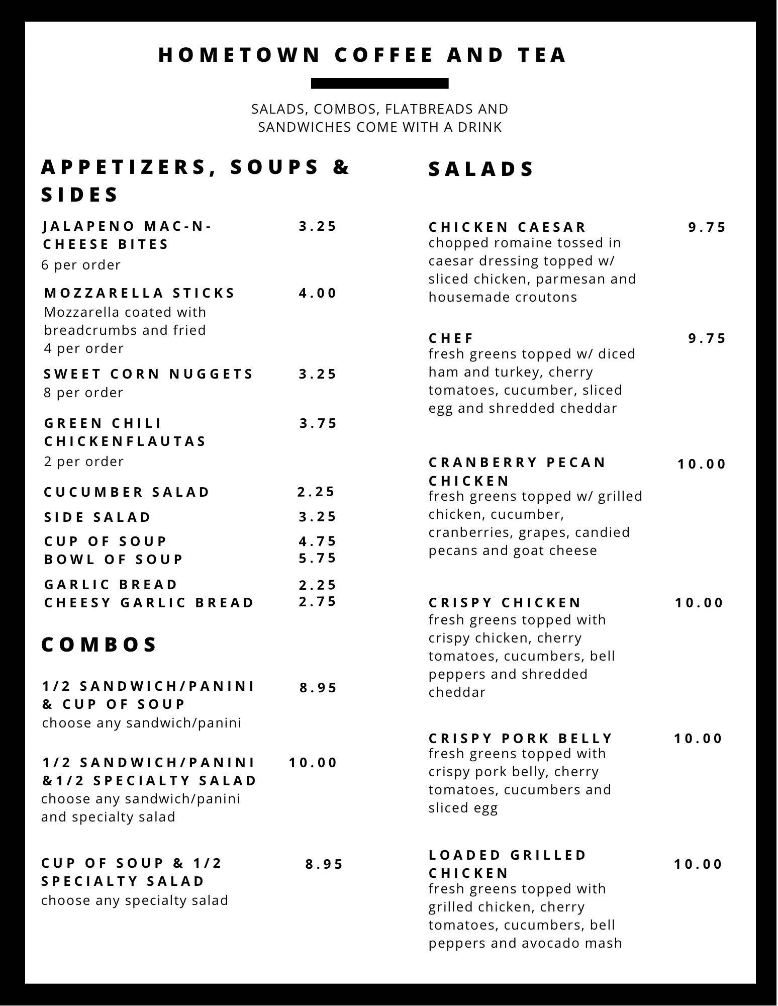 Menu at Hometown Coffee and Tea, Olney
