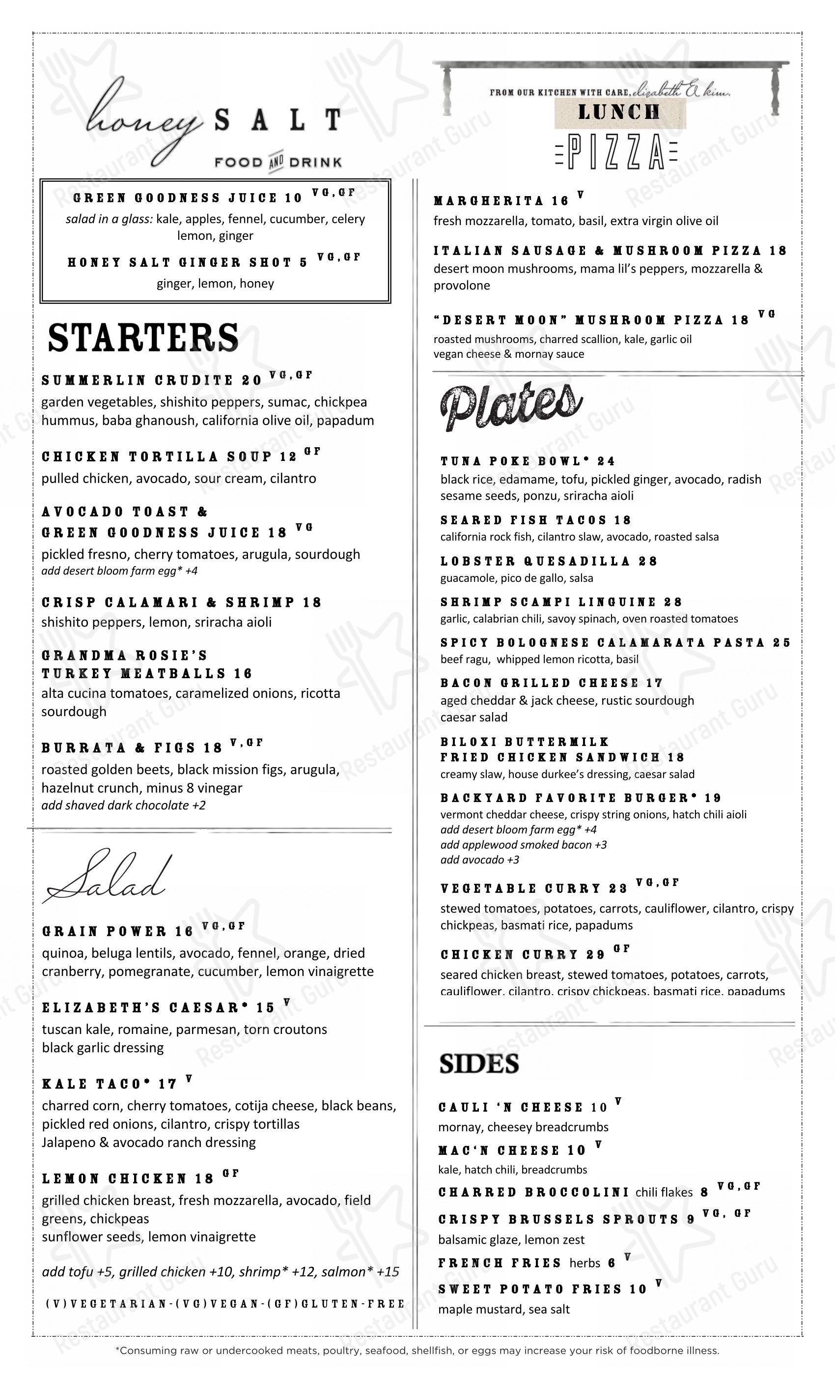 Menu at Honey Salt restaurant, Las Vegas