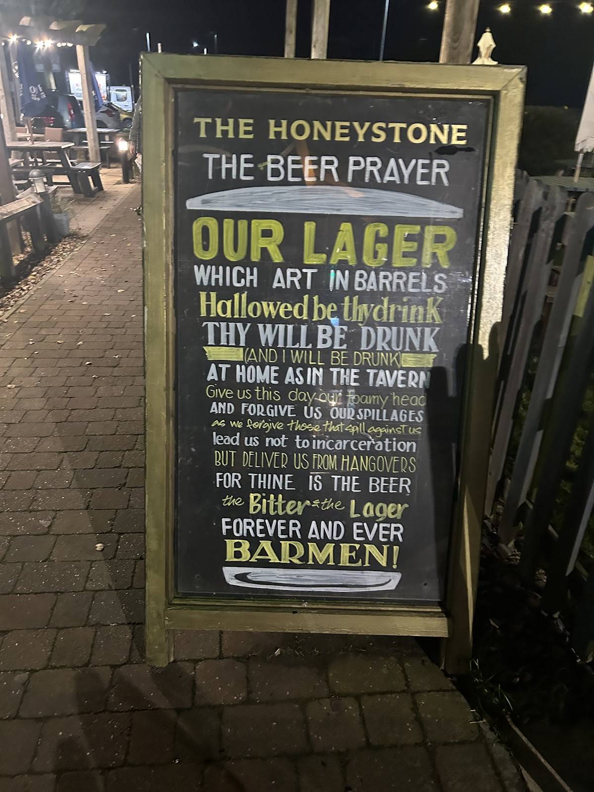 Menu at Honeystone restaurant, Hunstanton