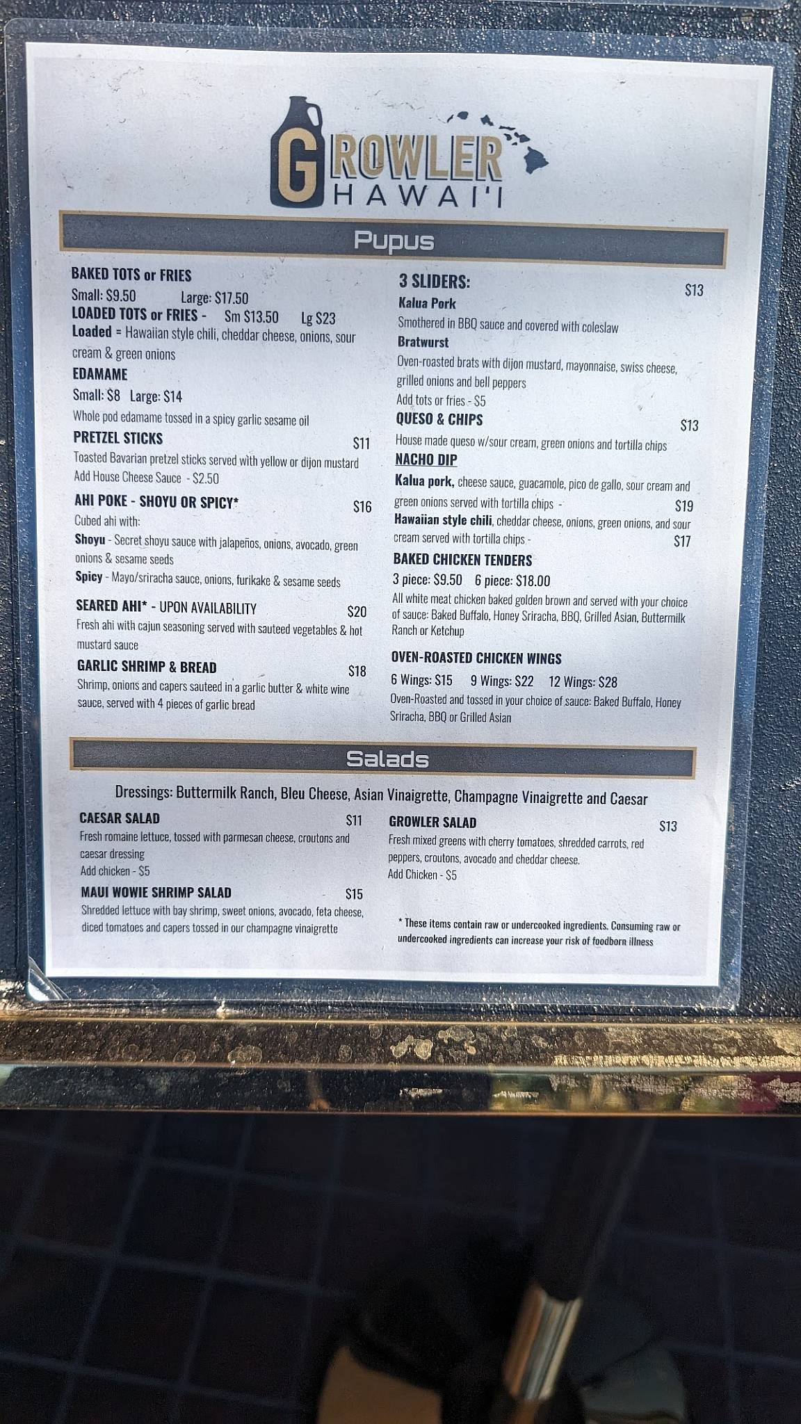 Menu at Growler Hawaii pub & bar, Honolulu, 449 Kapahulu Ave #105