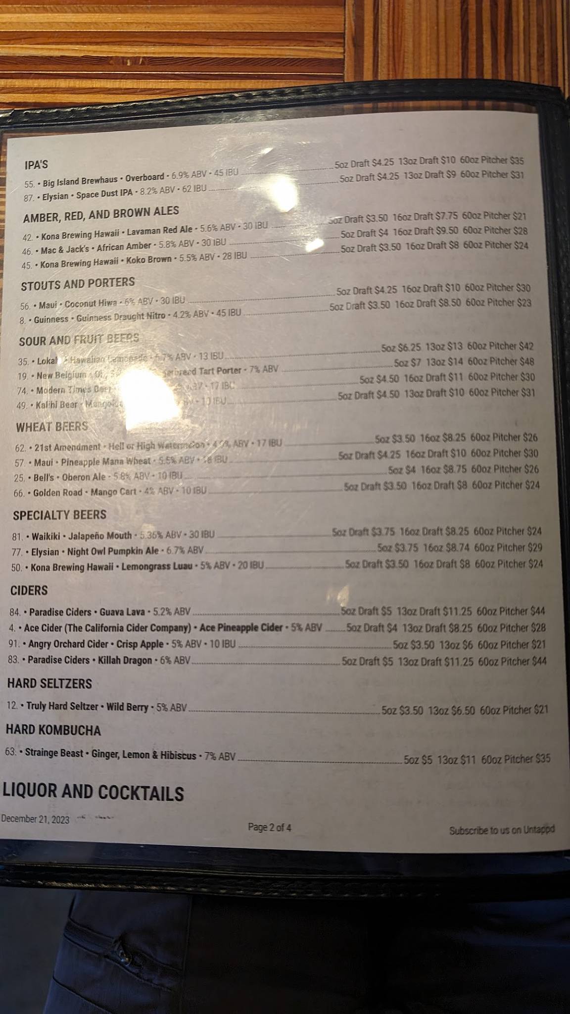 Menu at Growler Hawaii pub & bar, Honolulu, 449 Kapahulu Ave #105