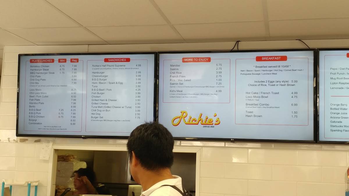 Menu at Richie's Drive Inn restaurant, Honolulu