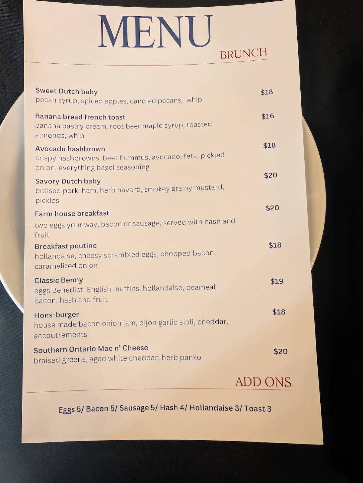 Menu at Honsberger Estate Winery, Restaurant and Event Venue, Lincoln