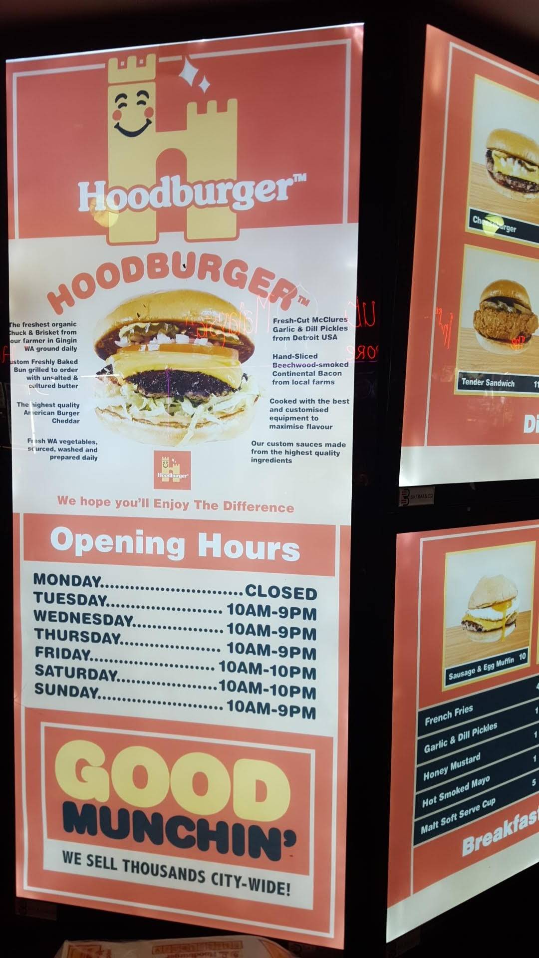 Menu at Hoodburger Northbridge restaurant, Northbridge