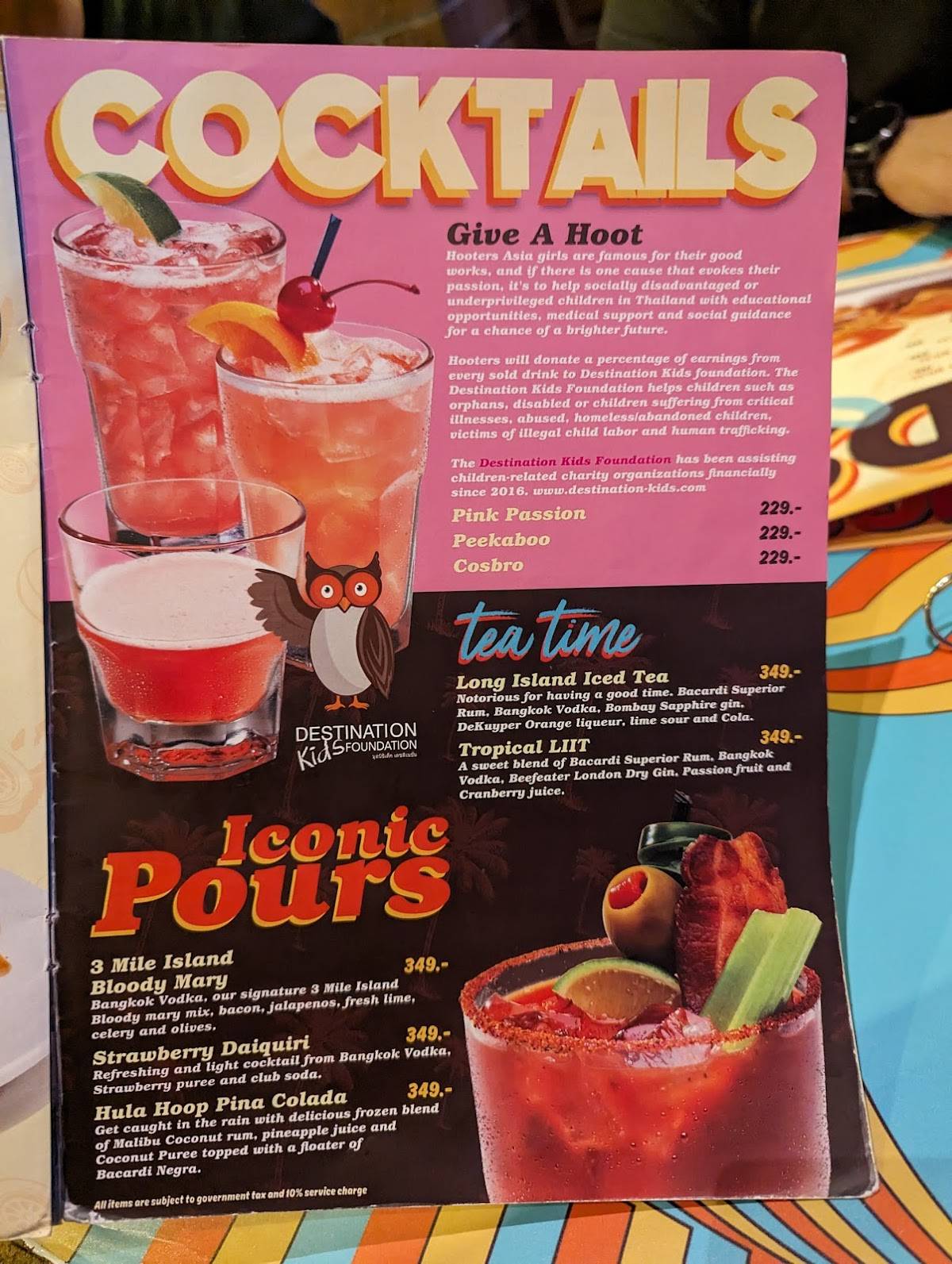 Menu at Hooters Sukhumvit Soi 15 restaurant, Bangkok, 4 Sukhumvit 15