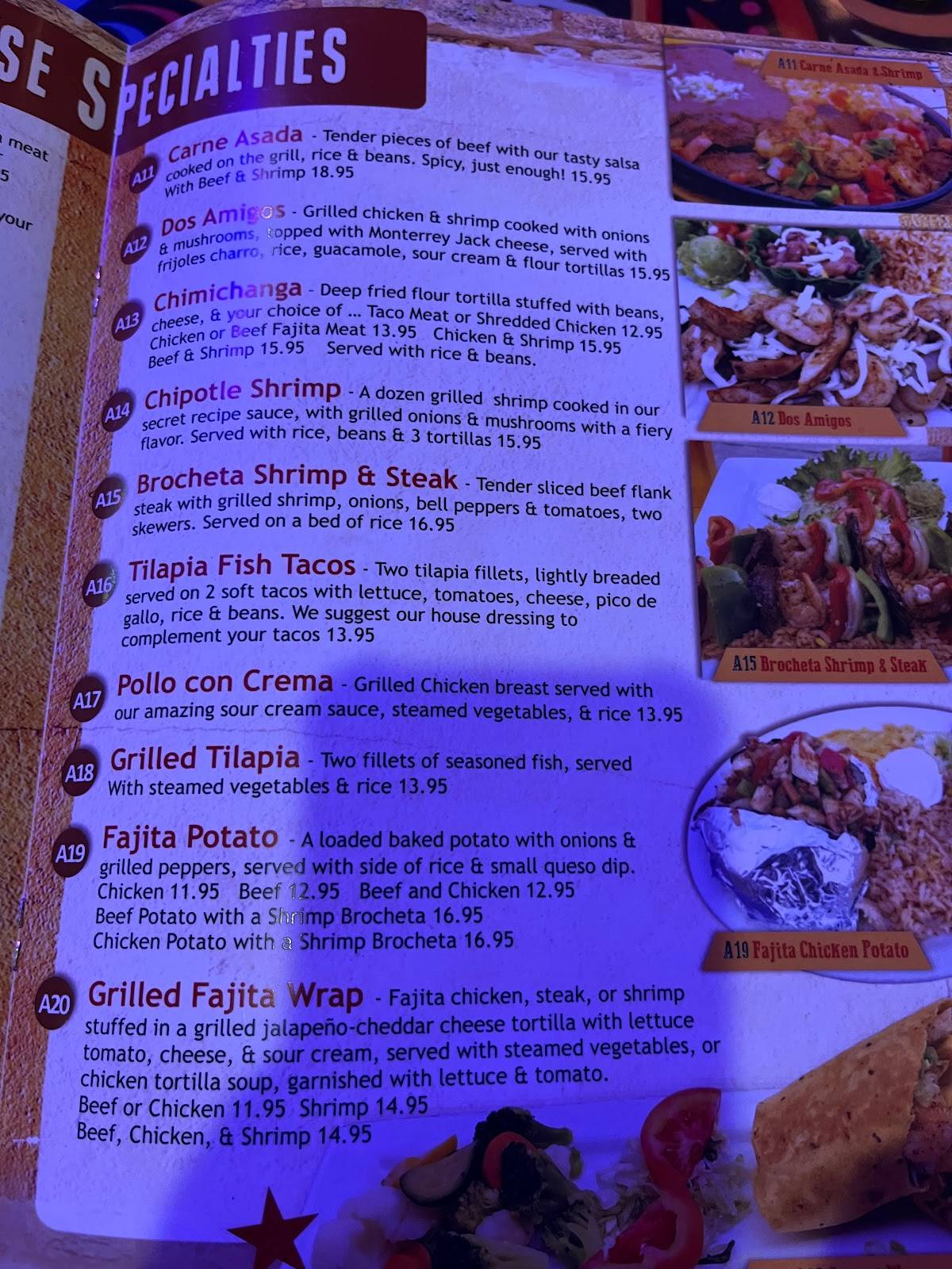 Menu at Amigo Juan Mexican Cafe, Hope