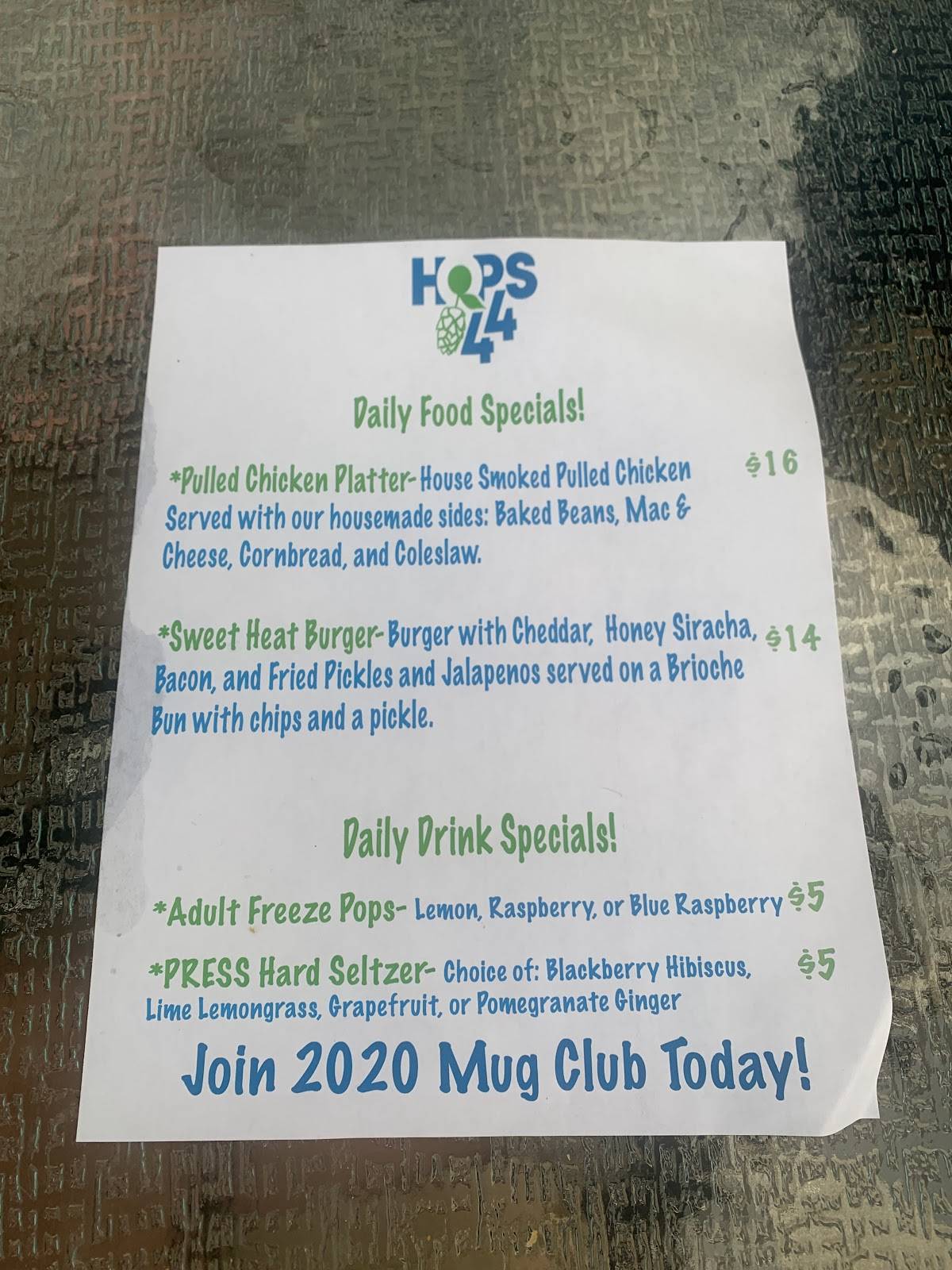 Menu at Hops 44 pub & bar, Mansfield