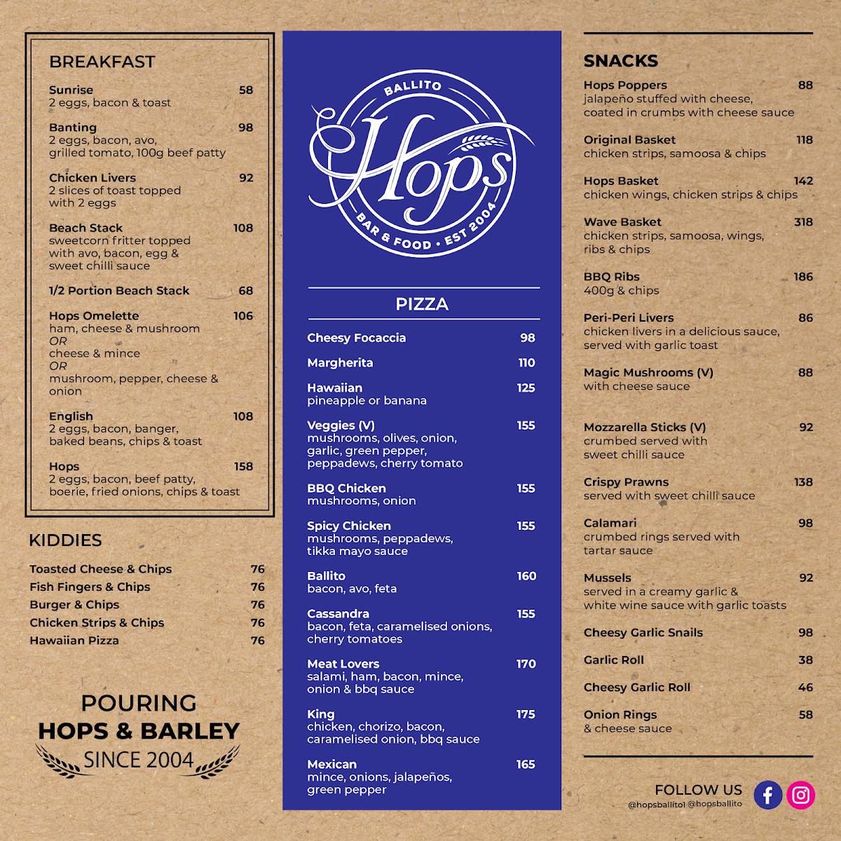 Menu at Hops Restaurant & Bar Ballito, Dolphin Coast
