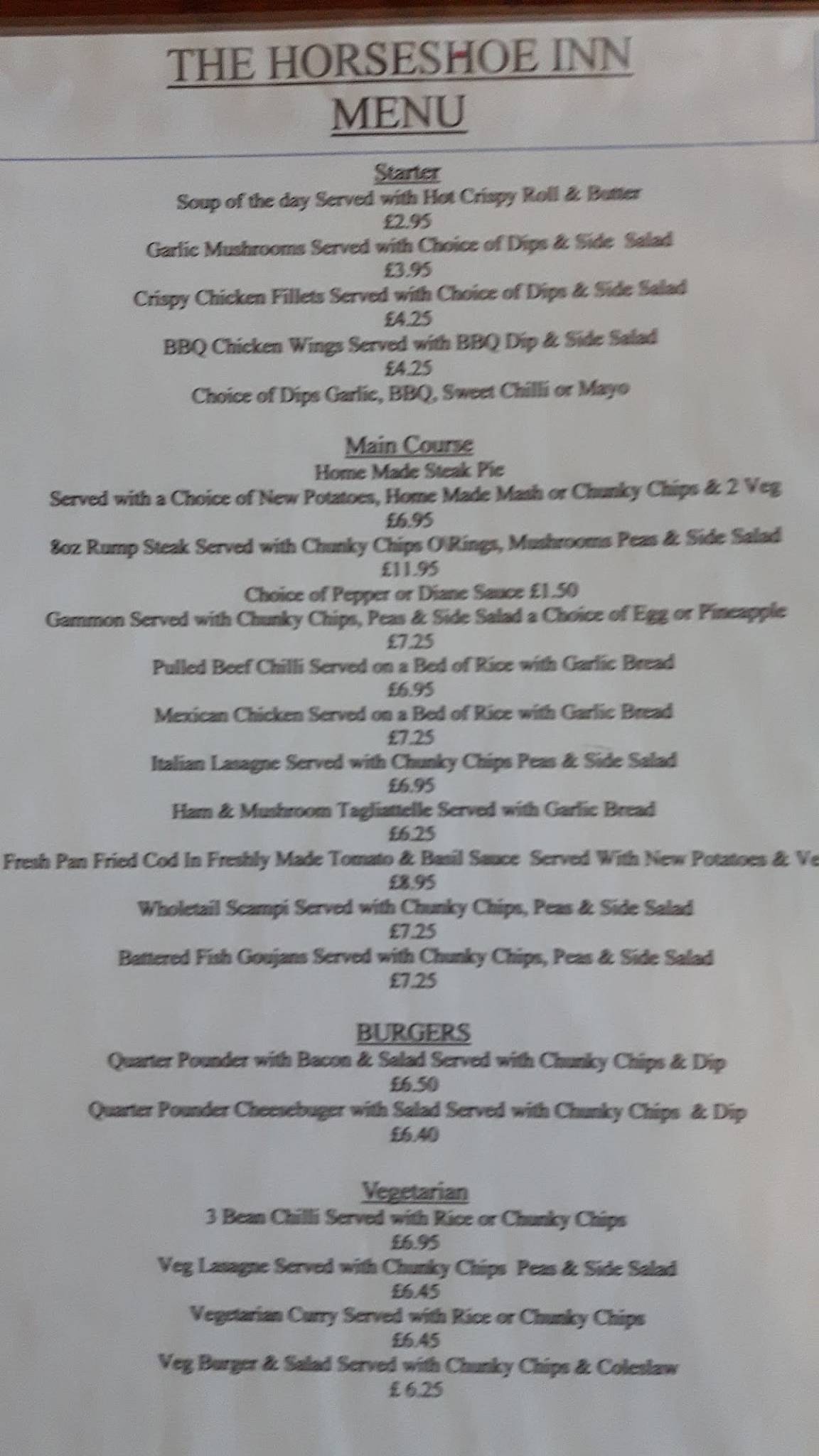 Menu at Horseshoe Inn pub & bar, Hunmanby
