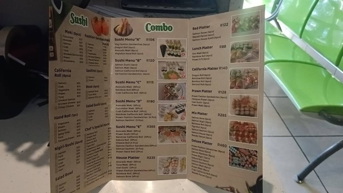 Menu at Hoshii Wonderboom South restaurant, Pretoria