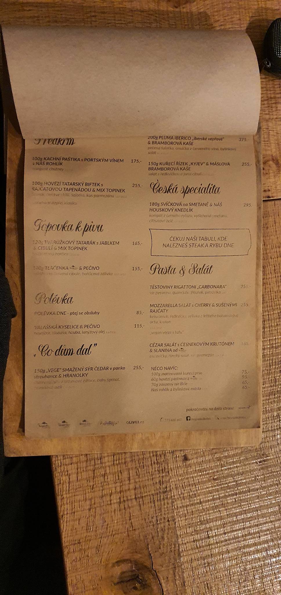 Menu at Hospoda U Bobra restaurant, Frenstat