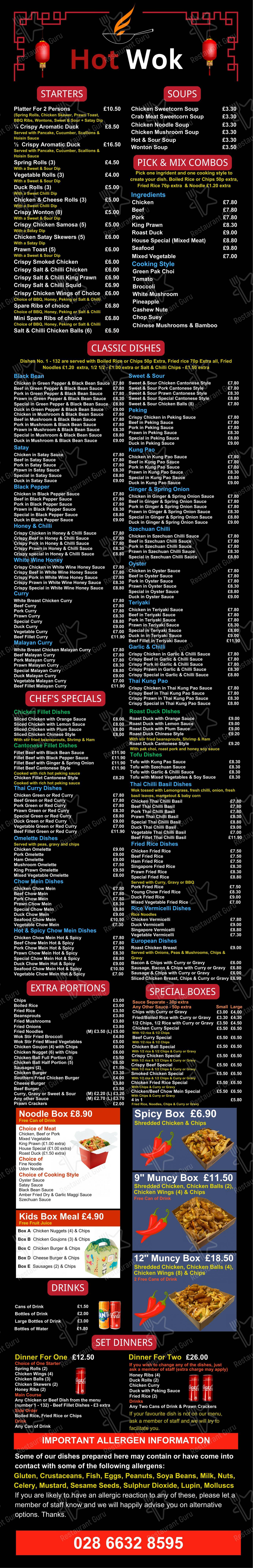 Menu at Hot Wok Chinese Takeaway and Delivery Service fast food ...