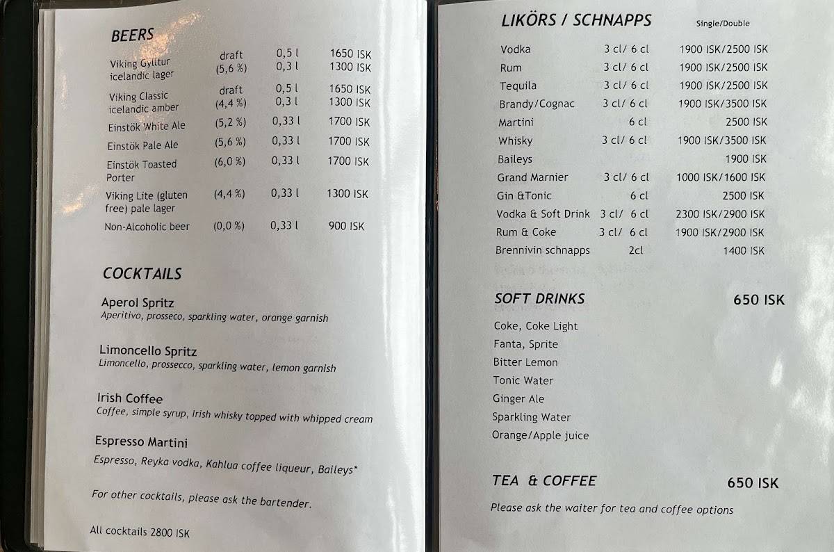 Menu at Hotel Gullfoss Restaurant, Iceland