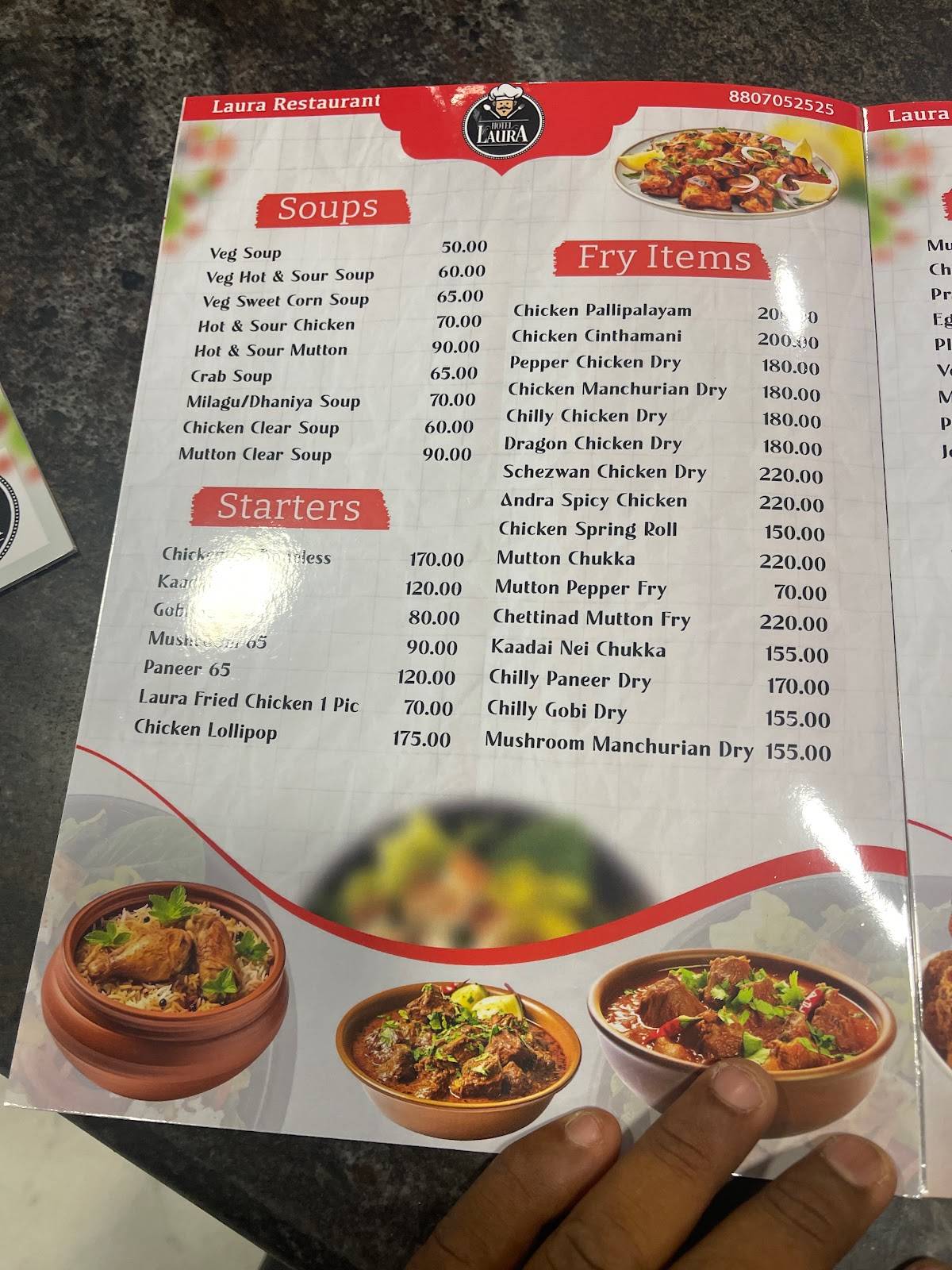 Menu at Hotel Laura, Tirunelveli